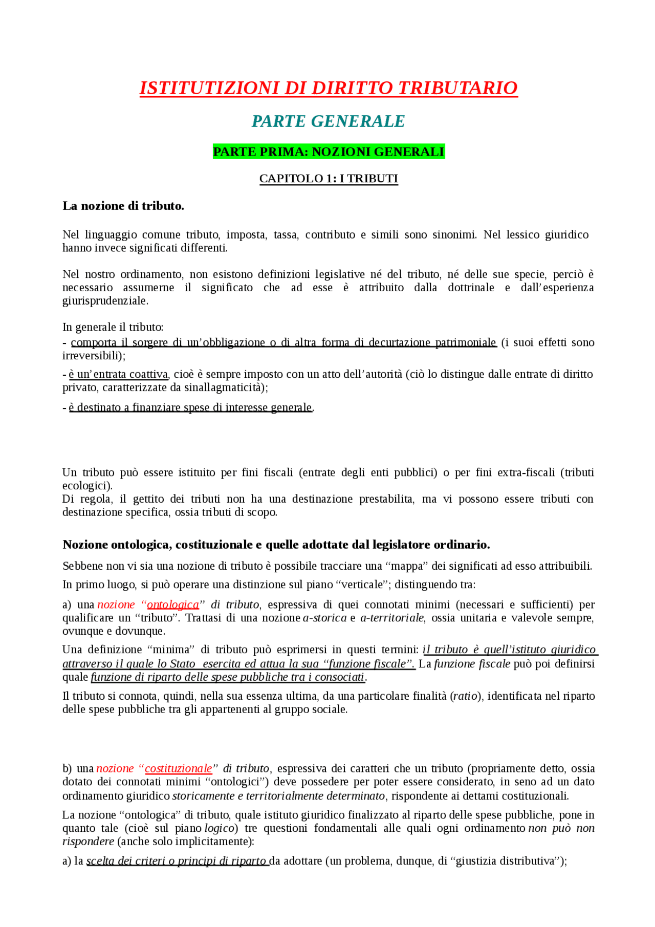 Riassunto Diritto Tributario Tesauro Parte Generale Docsity
