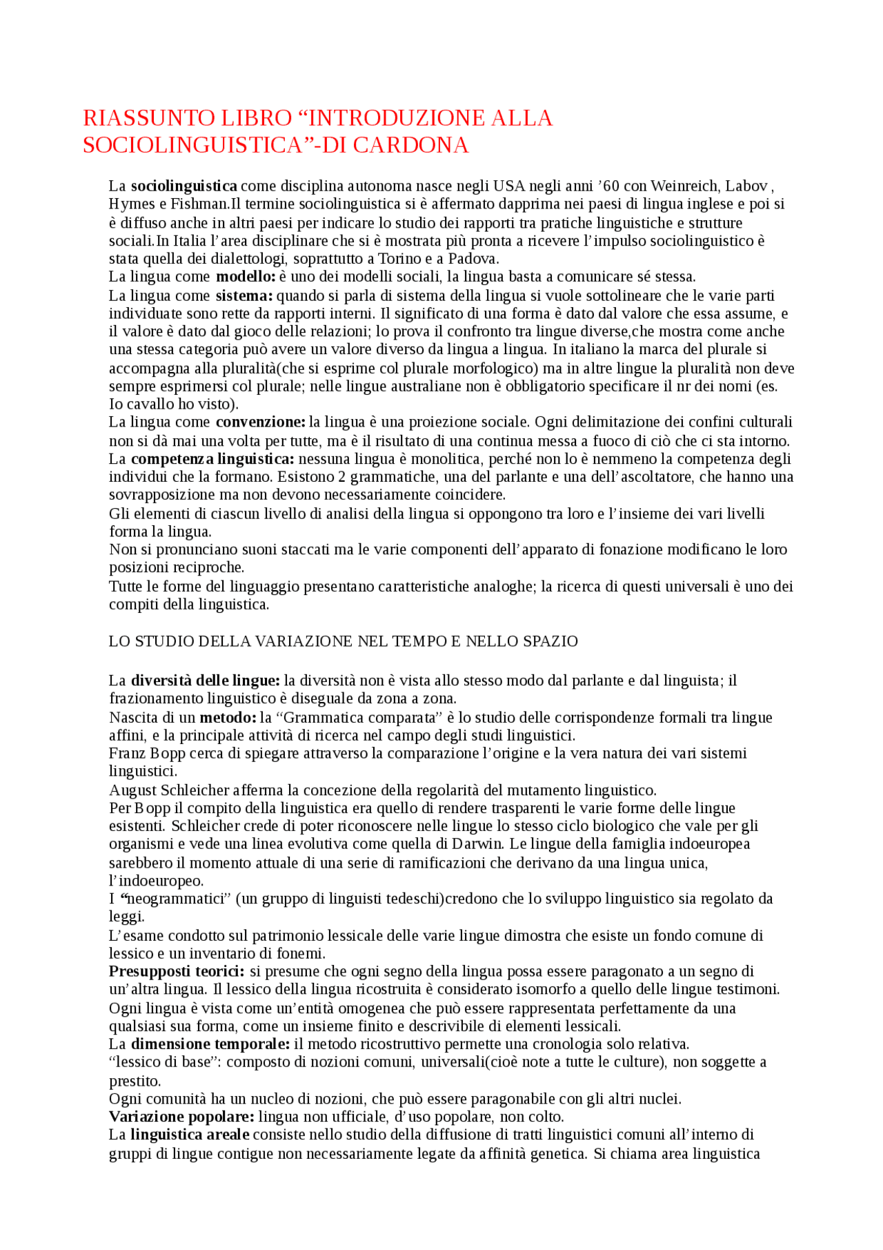 Riassunto Libro Introduzione Alla Sociolinguistica Cardona Docsity