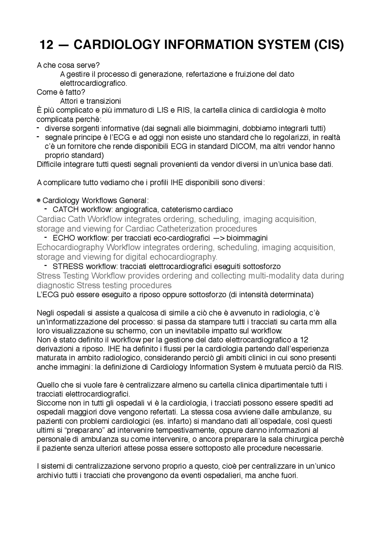 Cardiology information system | Appunti di Bioingegneria Cellulare E Bionanotecnologie - Docsity