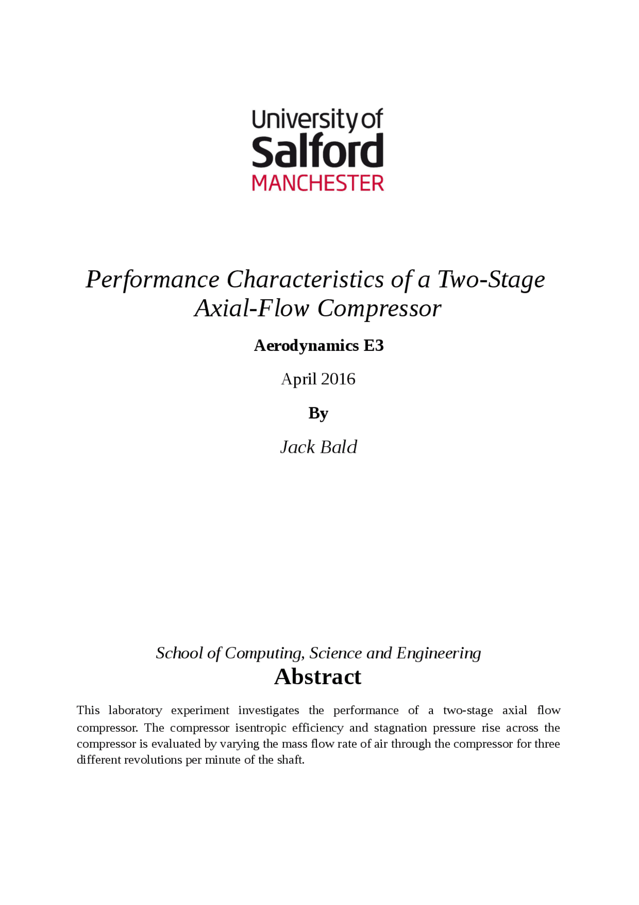 Performance characteristics of a two stage axial flow compressor ...