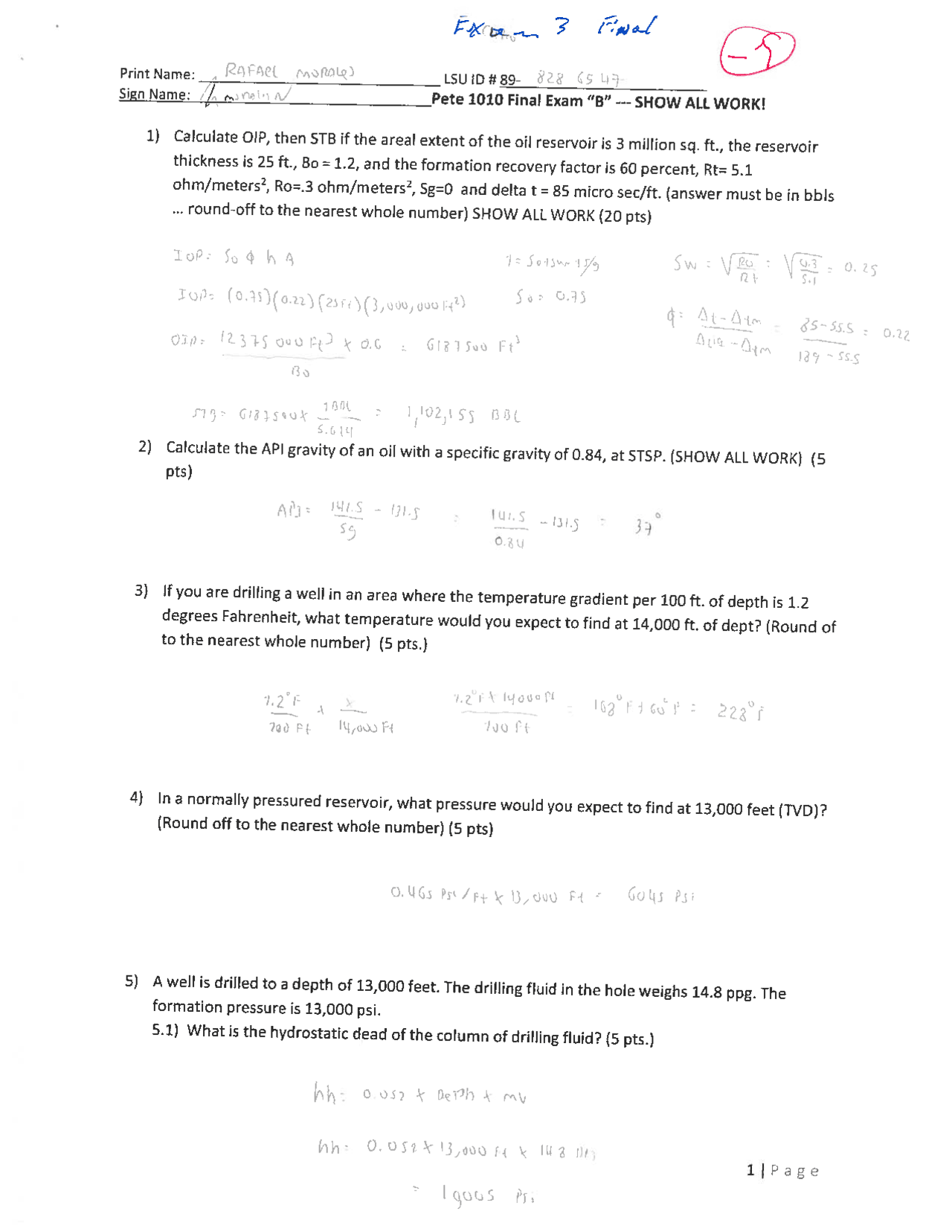 Exam 3 Solved - Introduction to Petroleum Engineering | PETE 1010 ...