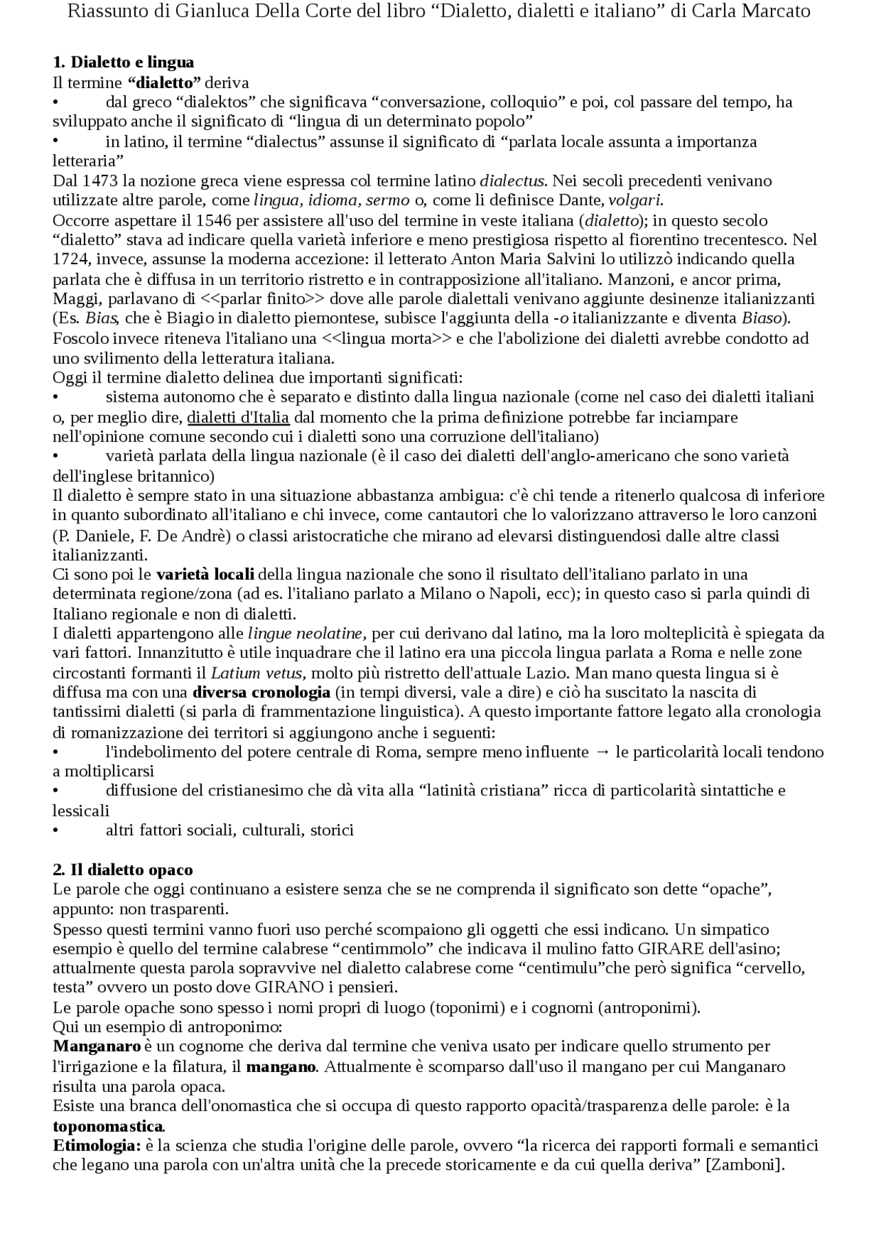 Dialetto Dialetti E Italiano” Docsity