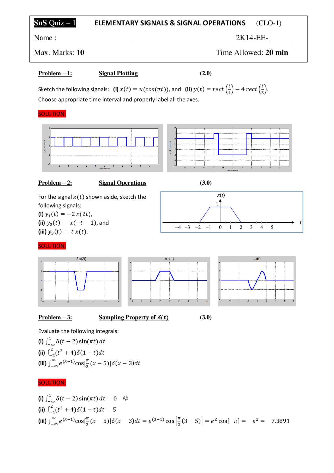 Sns Problems Exams Signals And Systems Theory Docsity
