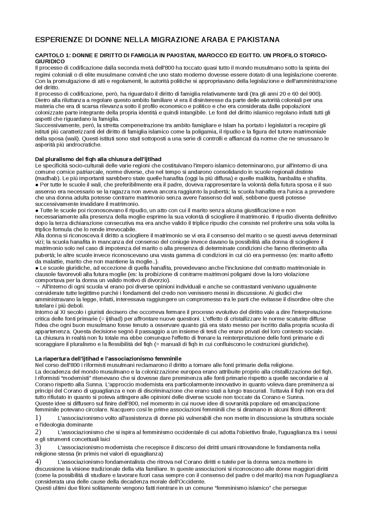 Esperienze Di Donne Nella Migrazione Araba E Pakistana Docsity