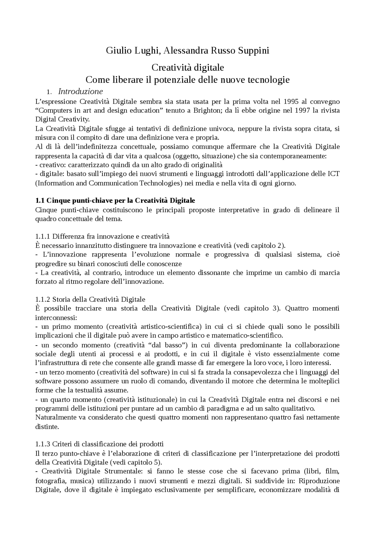 Riassunto Creatività Digitale Docsity