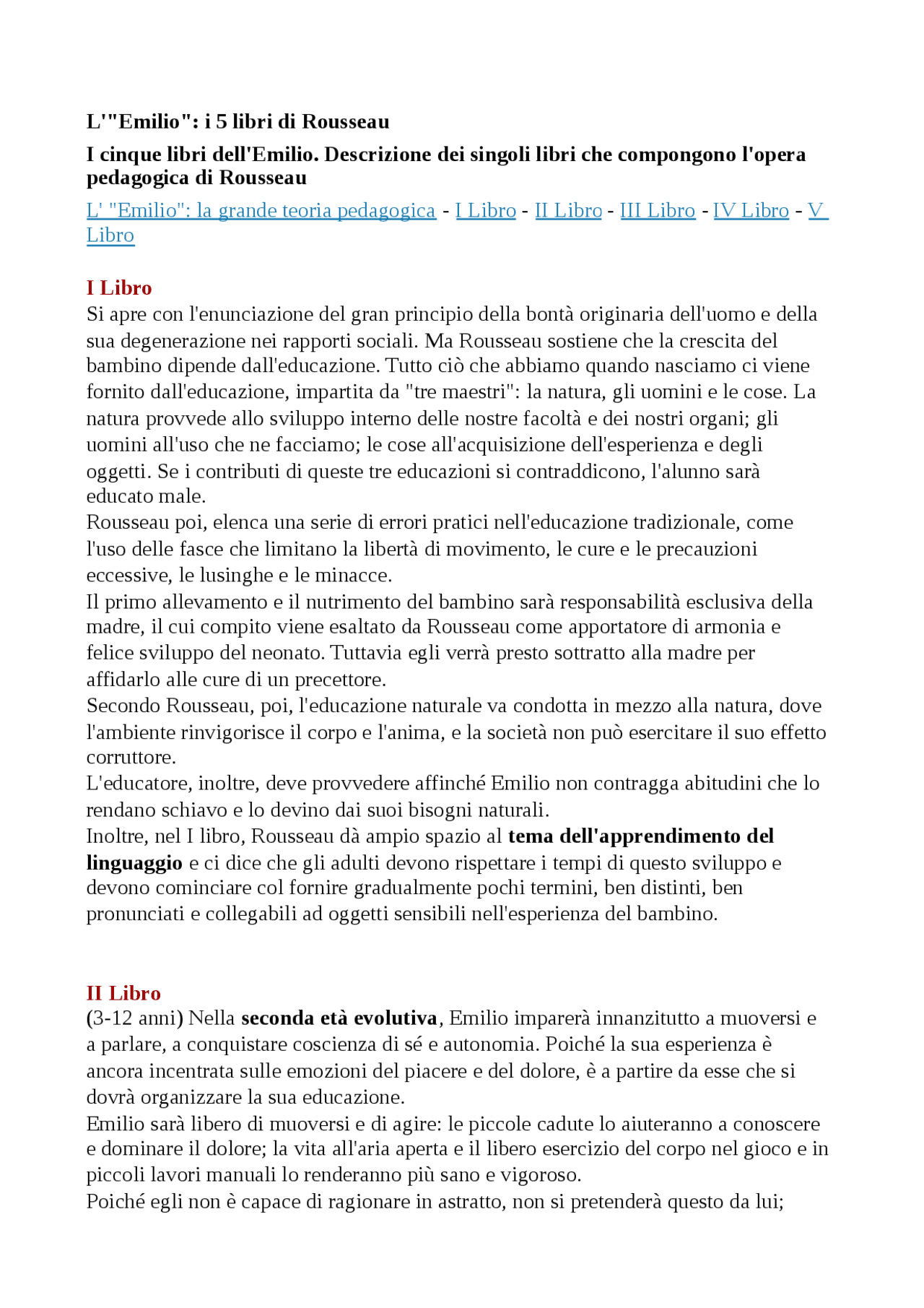 I 5 Libri Dellemilio Di Rousseau Sintesi Del Corso Di Storia Della