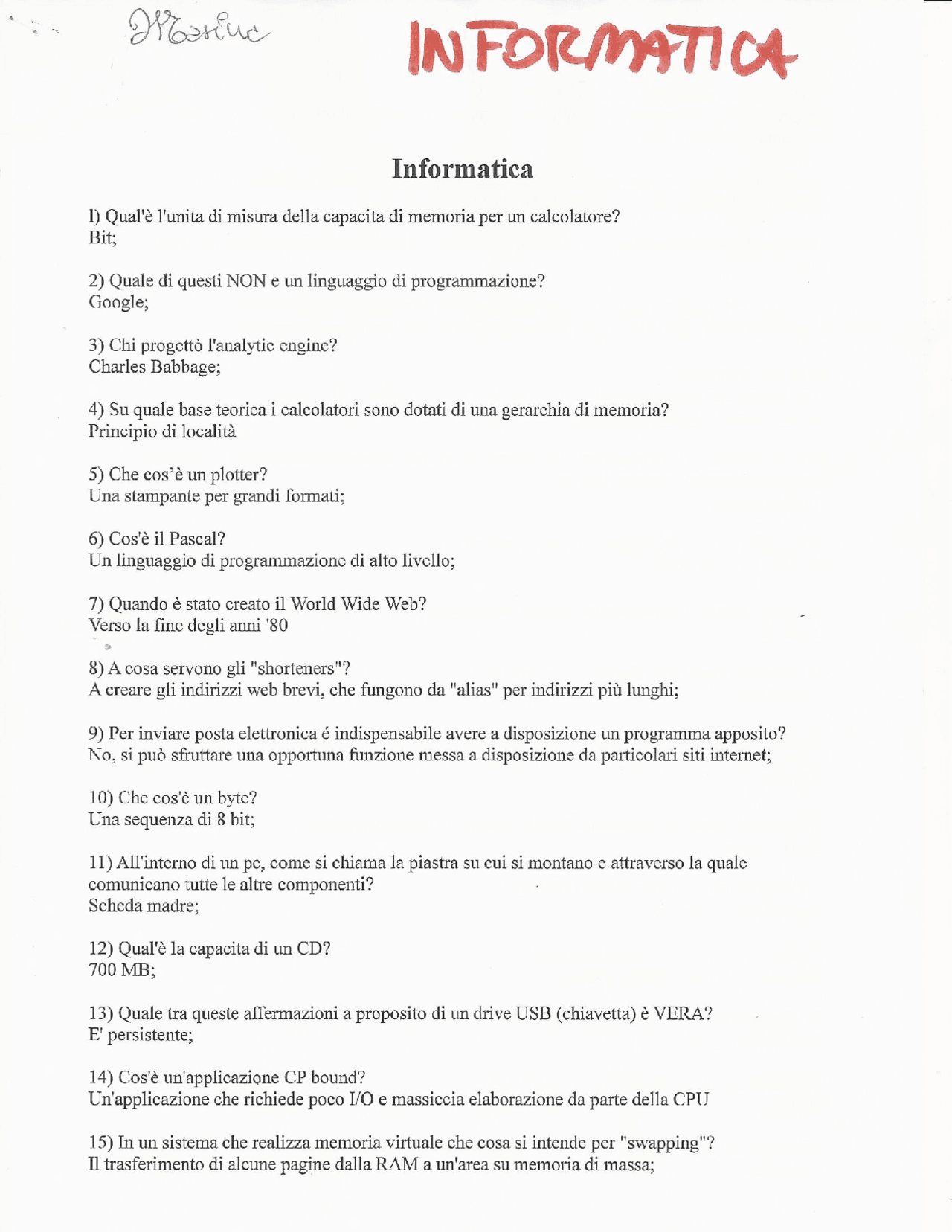 Informatica umanistica domande - Docsity