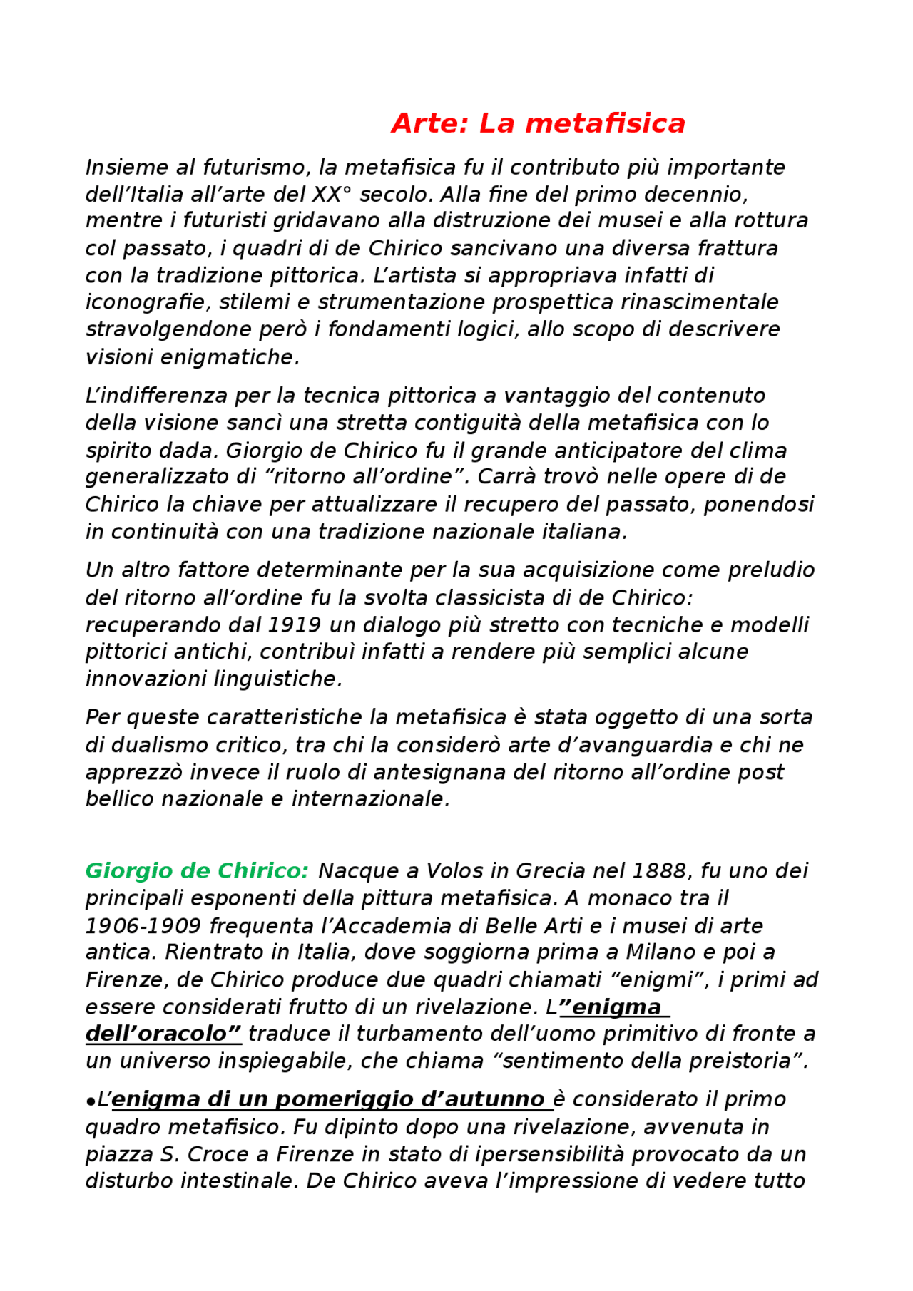 Arte Metafisica Surrealismo Docsity