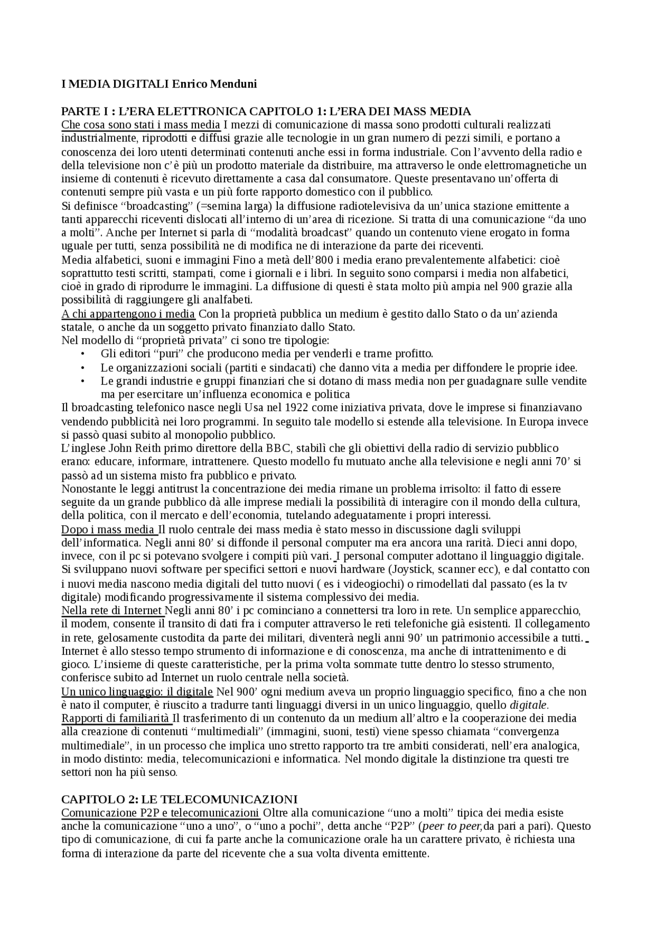 I Media Digitali Enrico Menduni Docsity