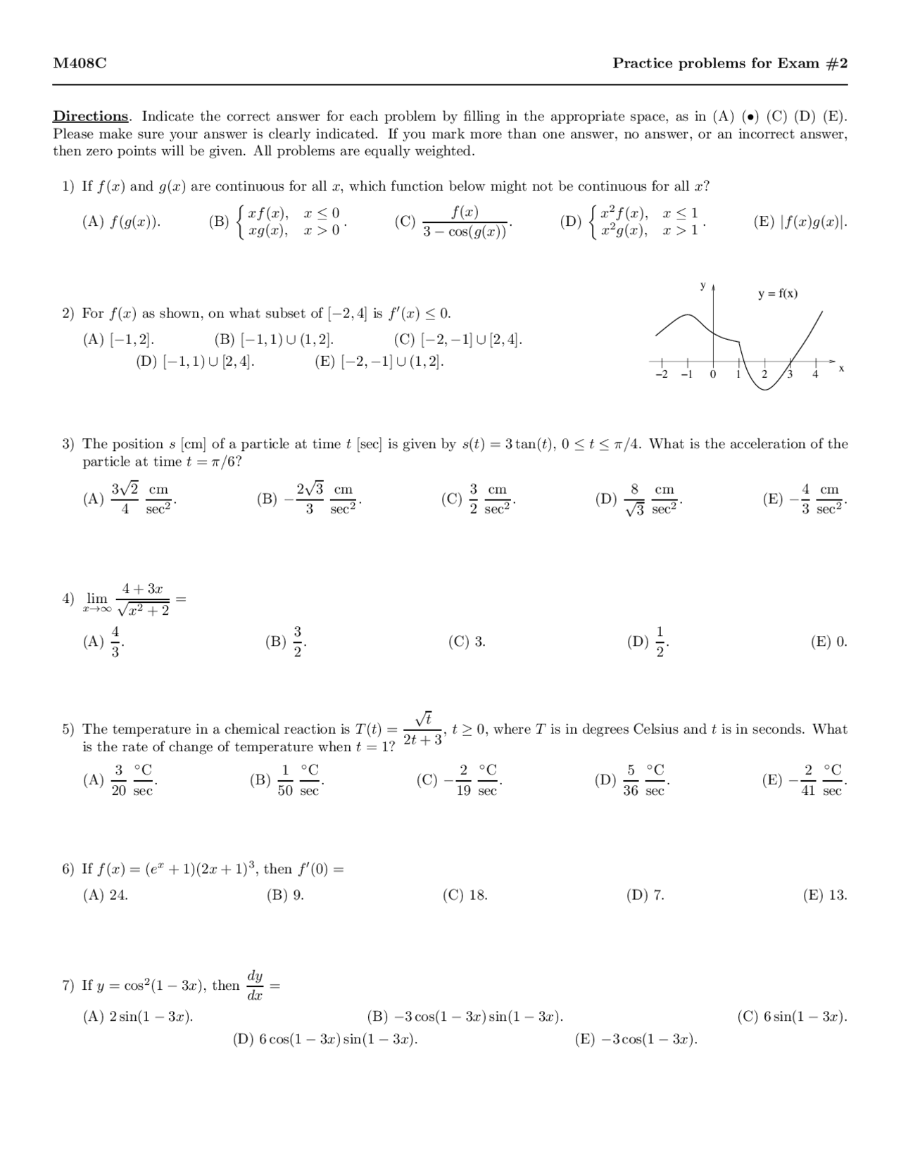 Exam For Differential And Integral Calculus M 408c Docsity