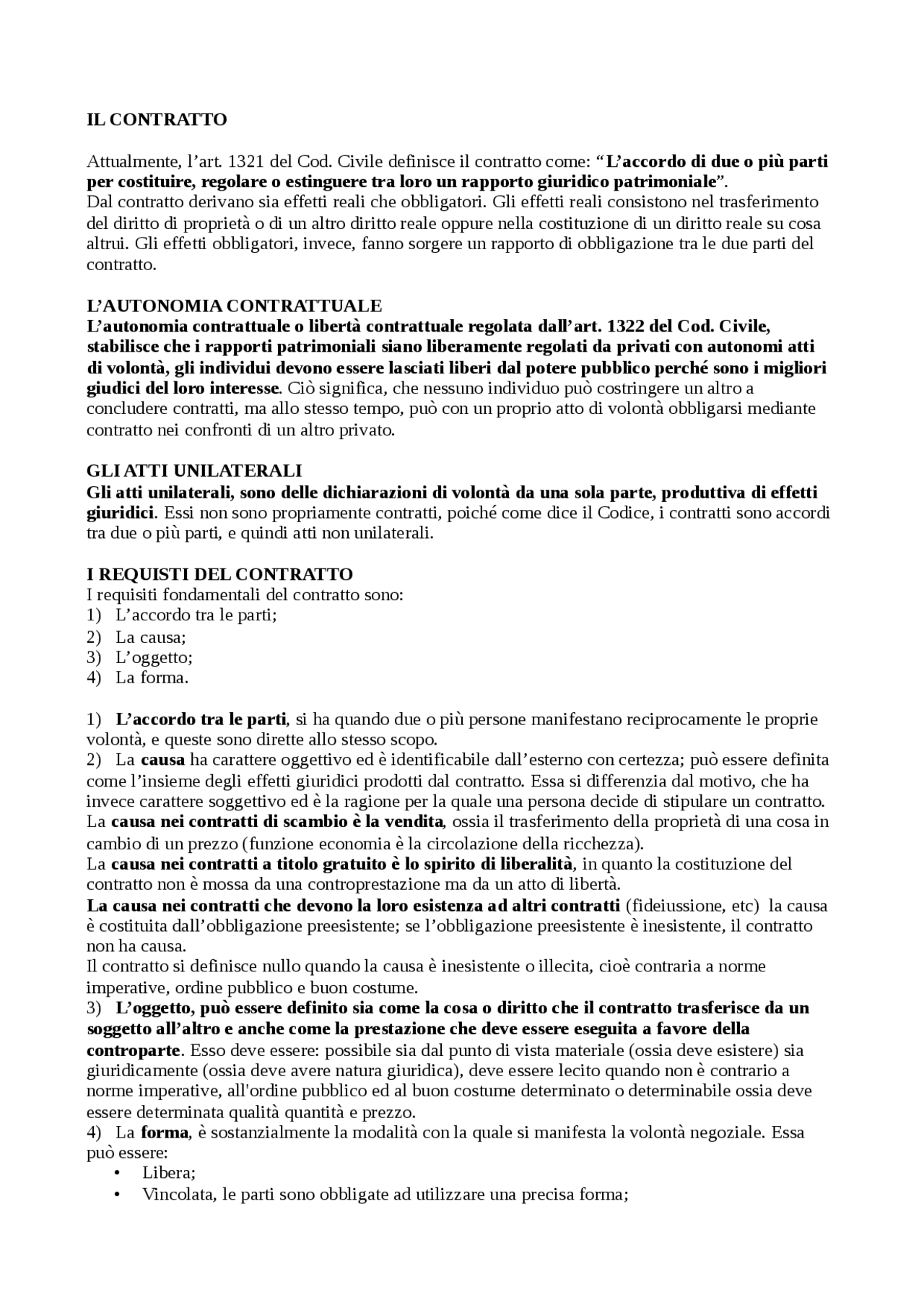 Il contratto in diritto | Appunti di Diritto | Docsity