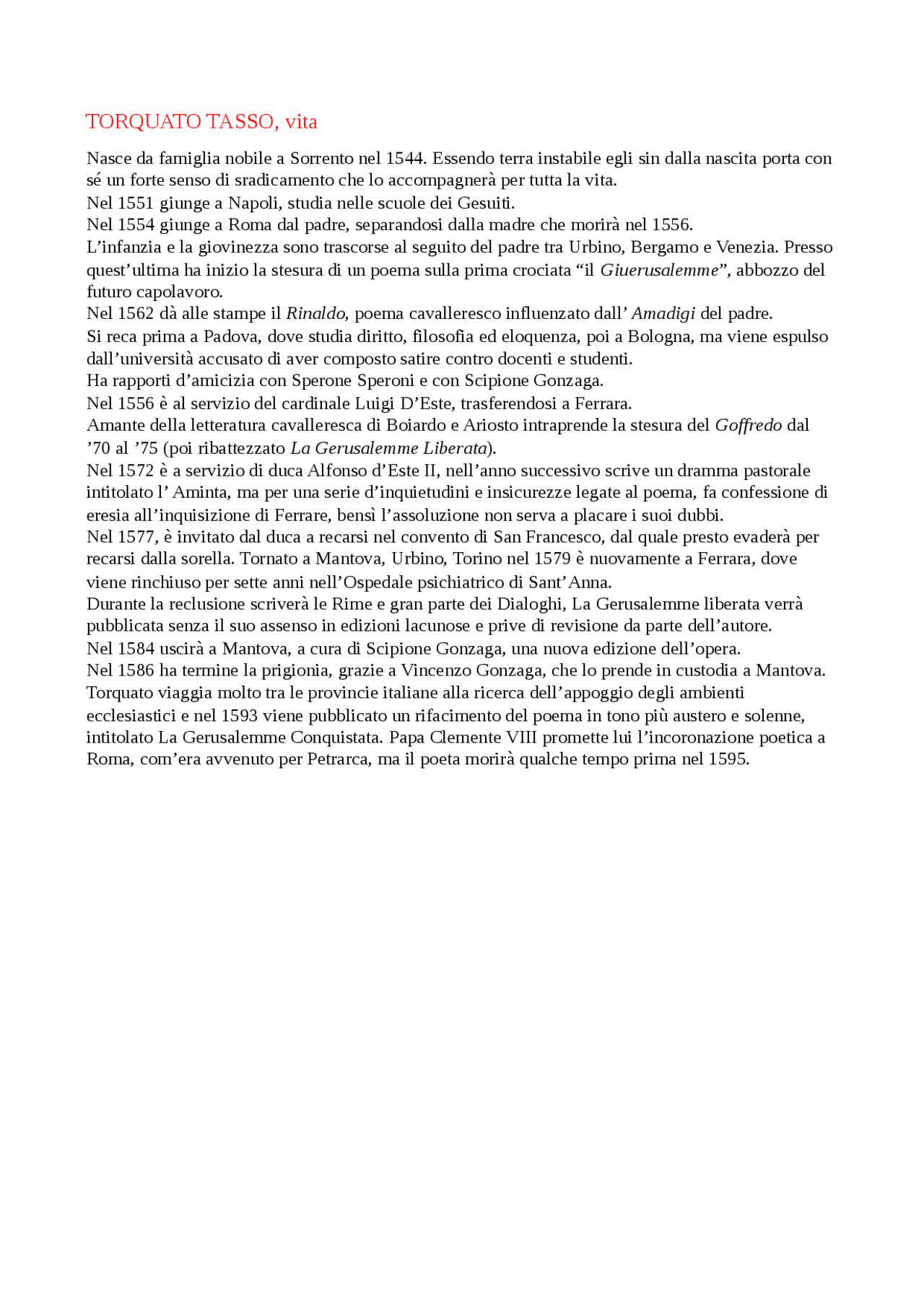 Torquato Tasso Docsity