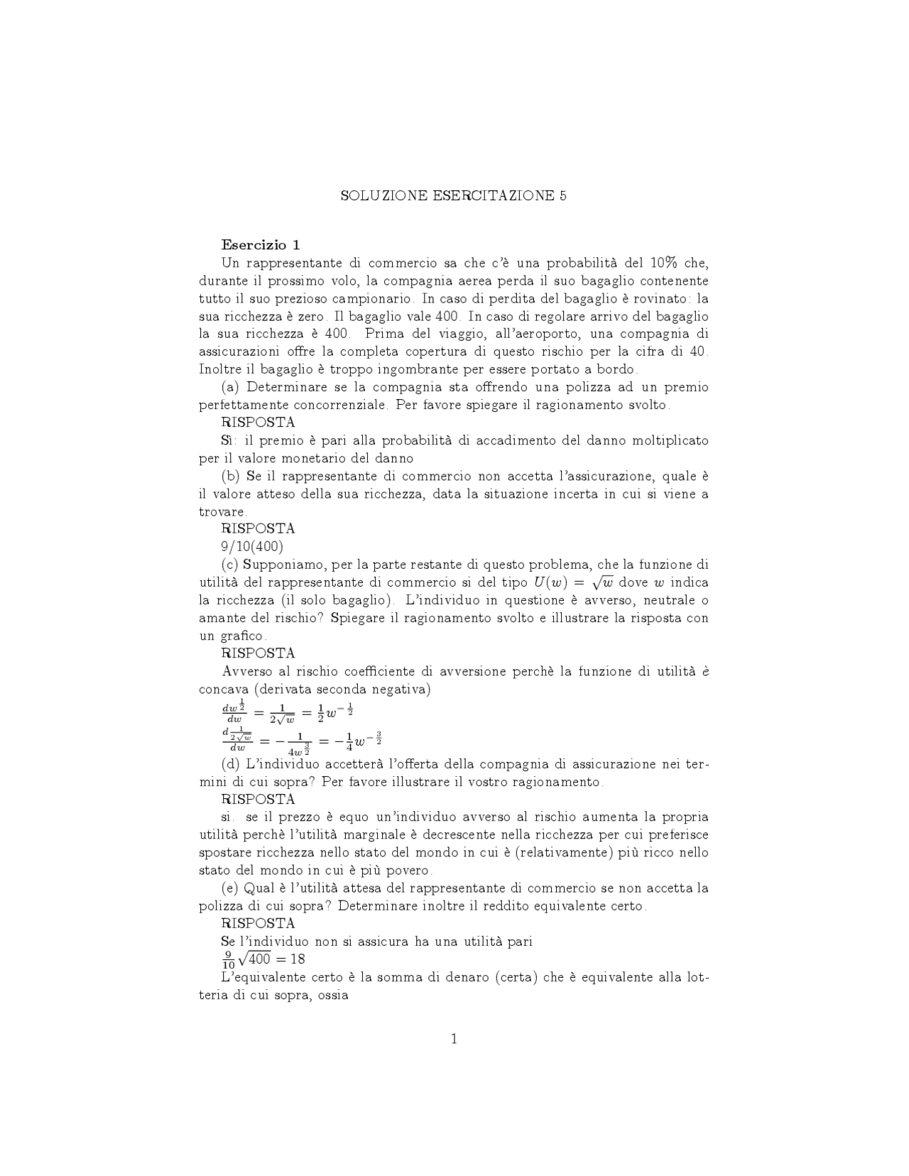 Esercizi Microeconomia Con Soluzioni Scelte In Condizioni Di