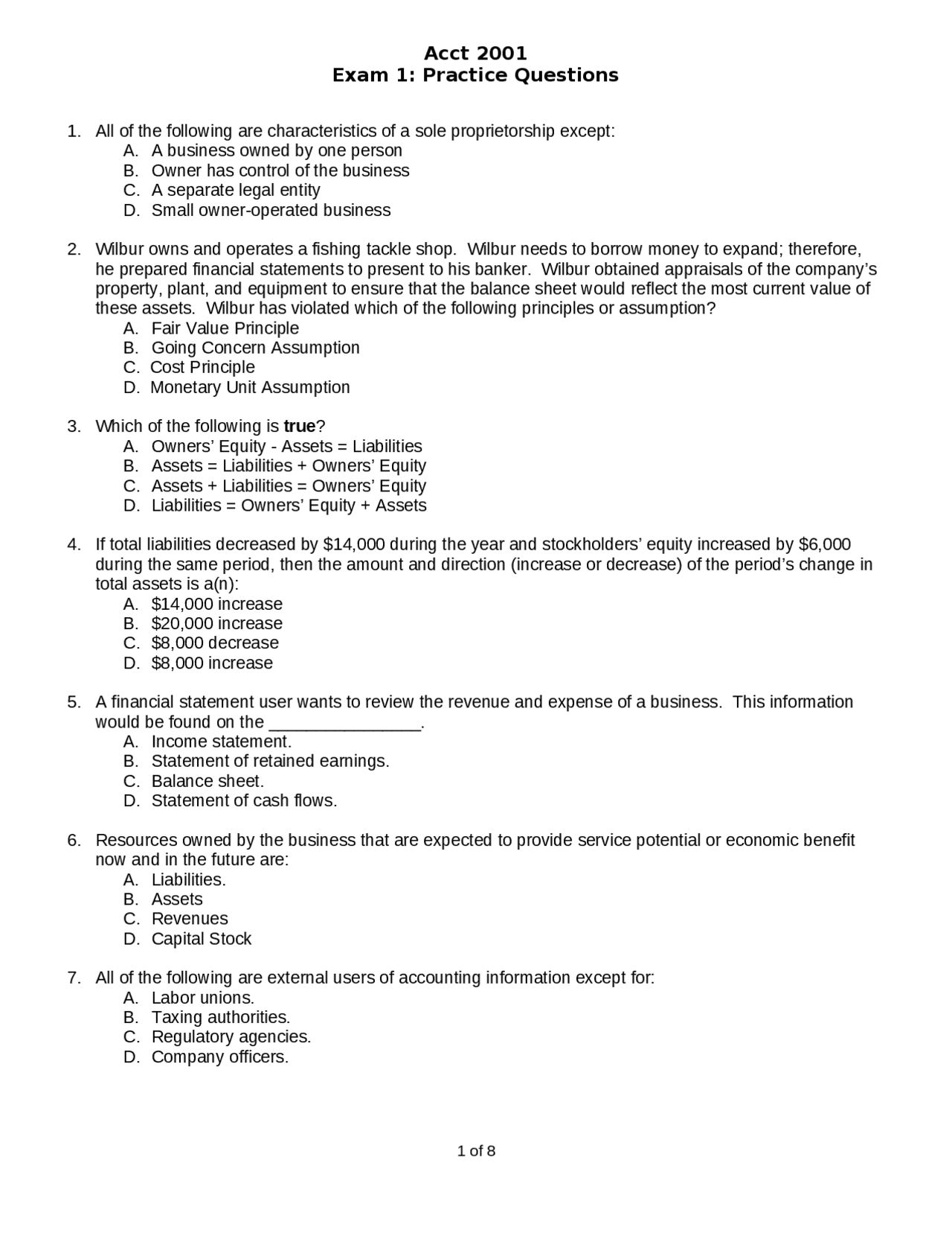 Exam 1 Practice Questions Business Statistics Isds 2000 Docsity