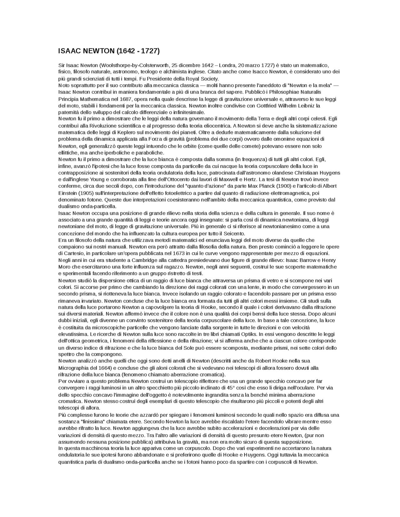 Scritti Sulla Luce E I Colori Docsity