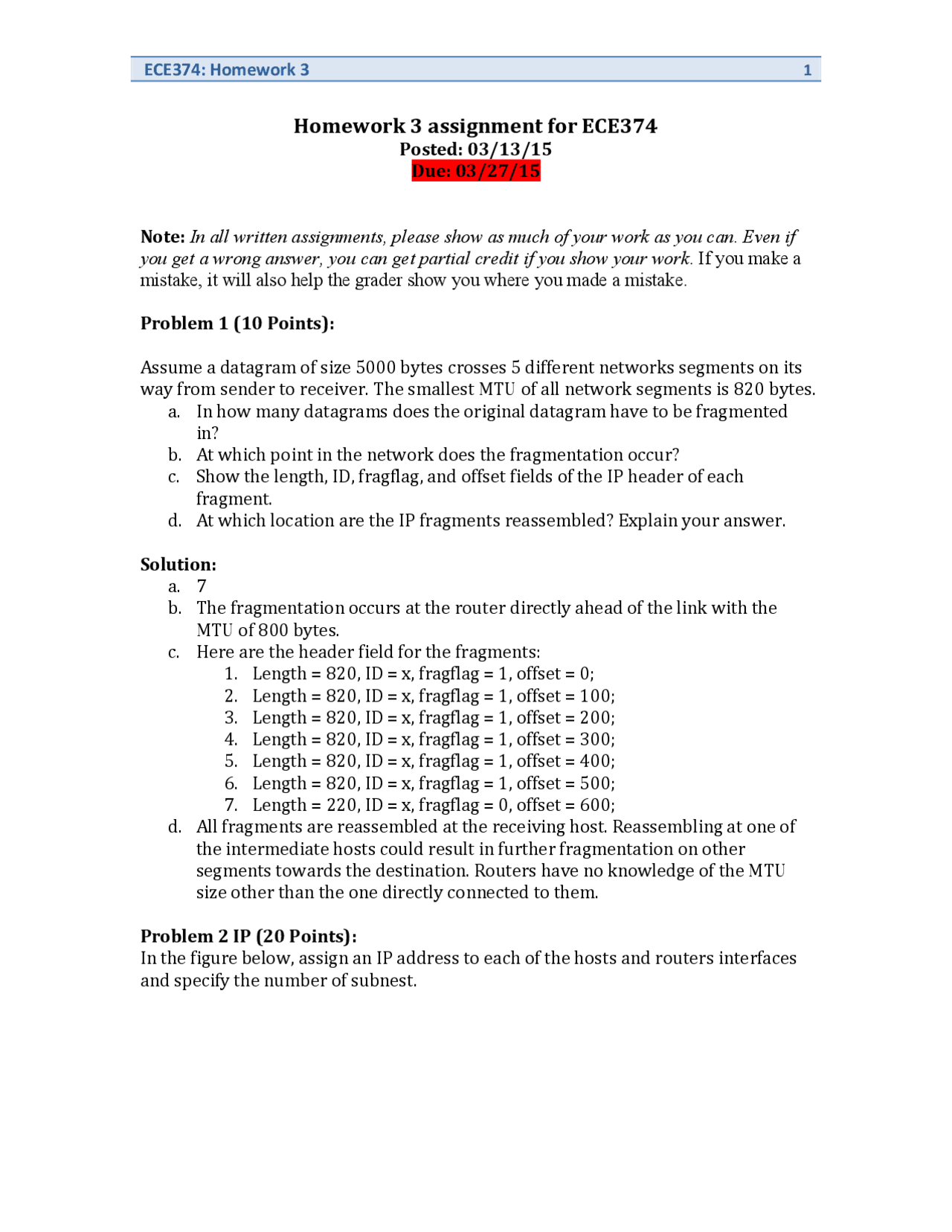 Networks Homework Solutions 3 Exercises Computer Networks Docsity