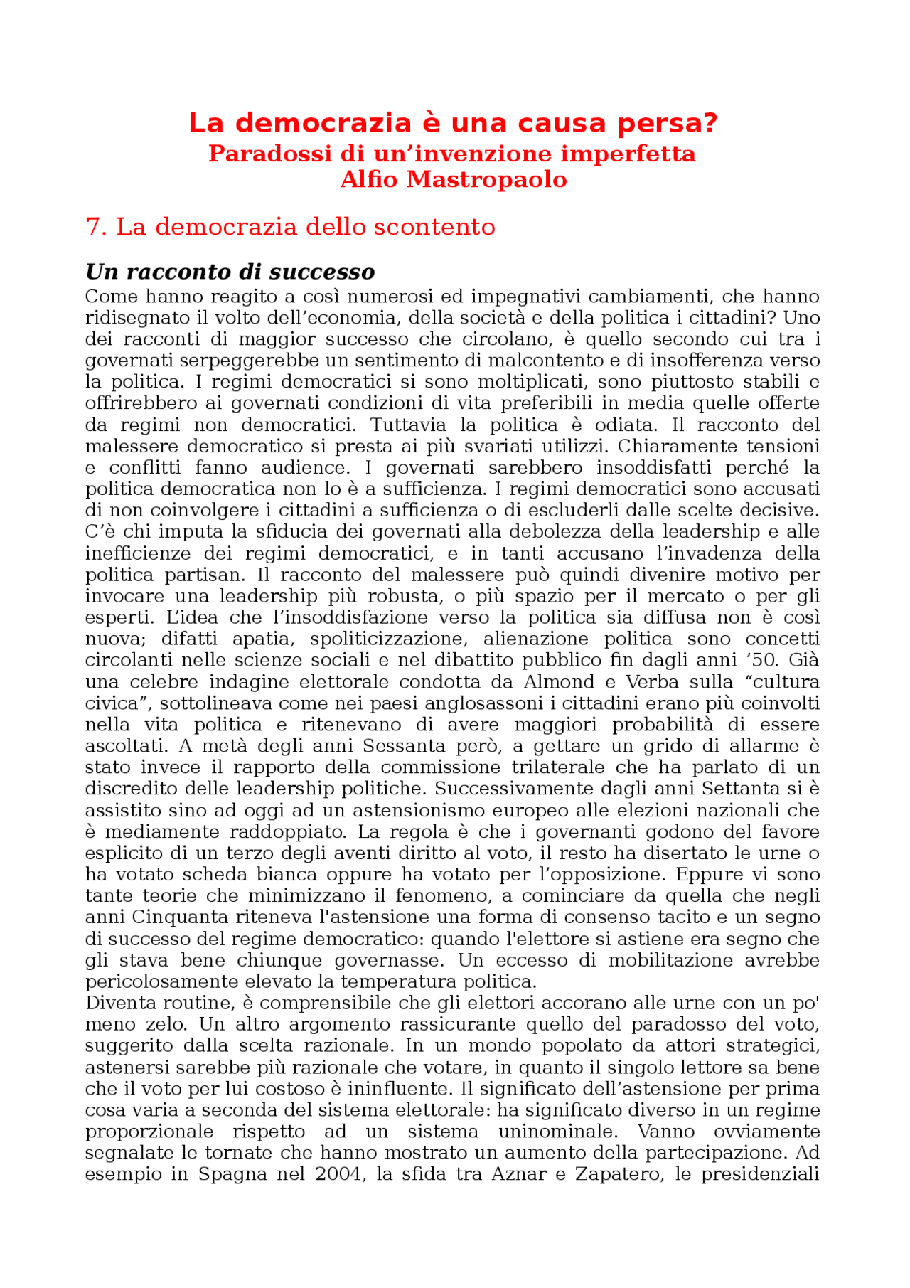 La Democrazia è Una Causa Persa Docsity