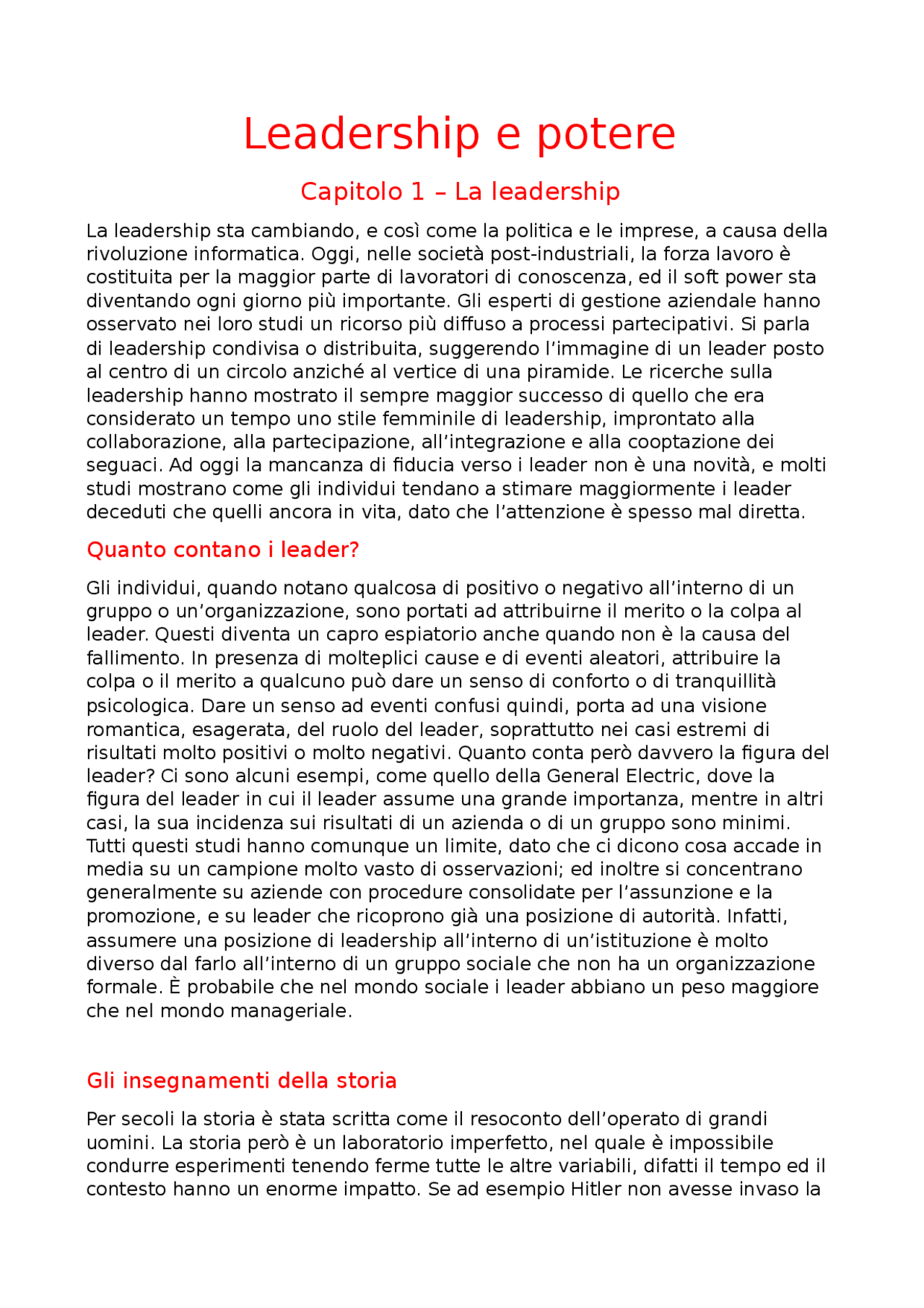 Leadership e potere. Hard, soft, smart power - Docsity