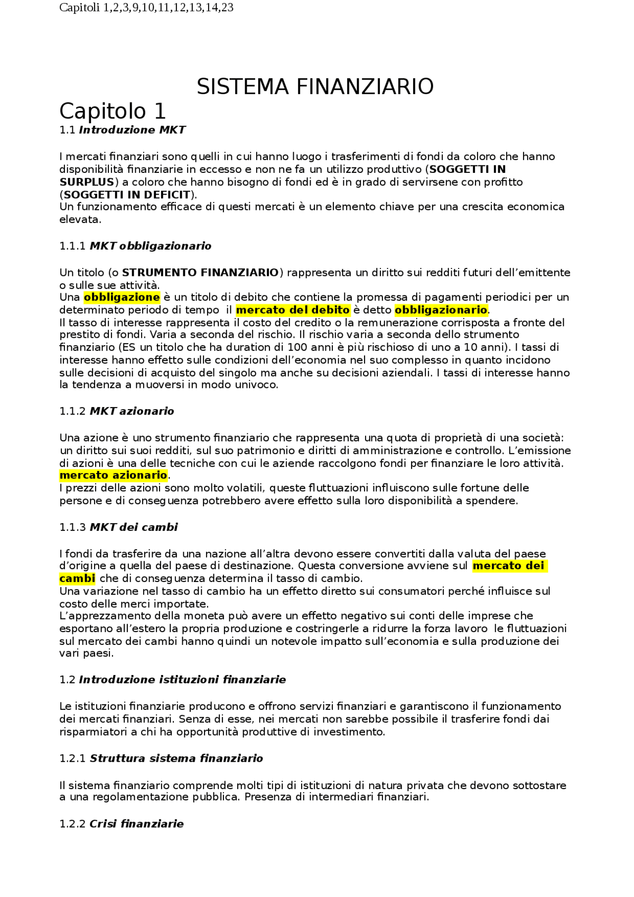 Sistema finanziario - Docsity