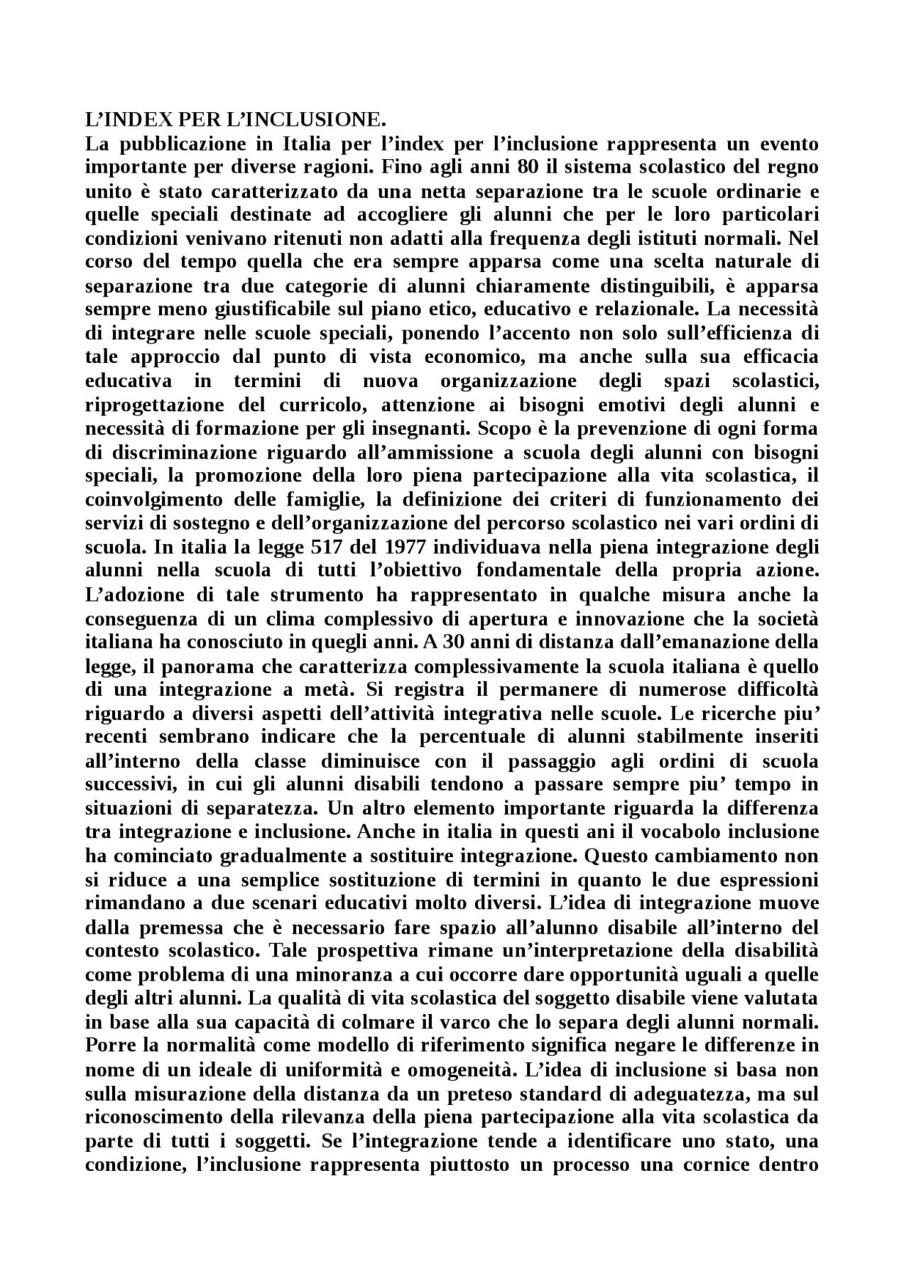 L Index Per L Inclusione Docsity
