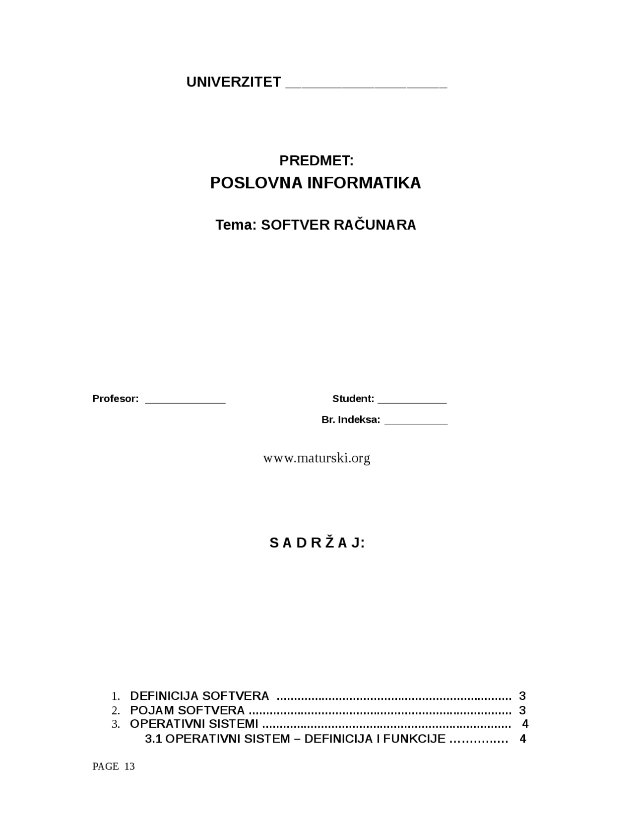 Softver Računara Definicija Pojam Operativni Sistemi Programski