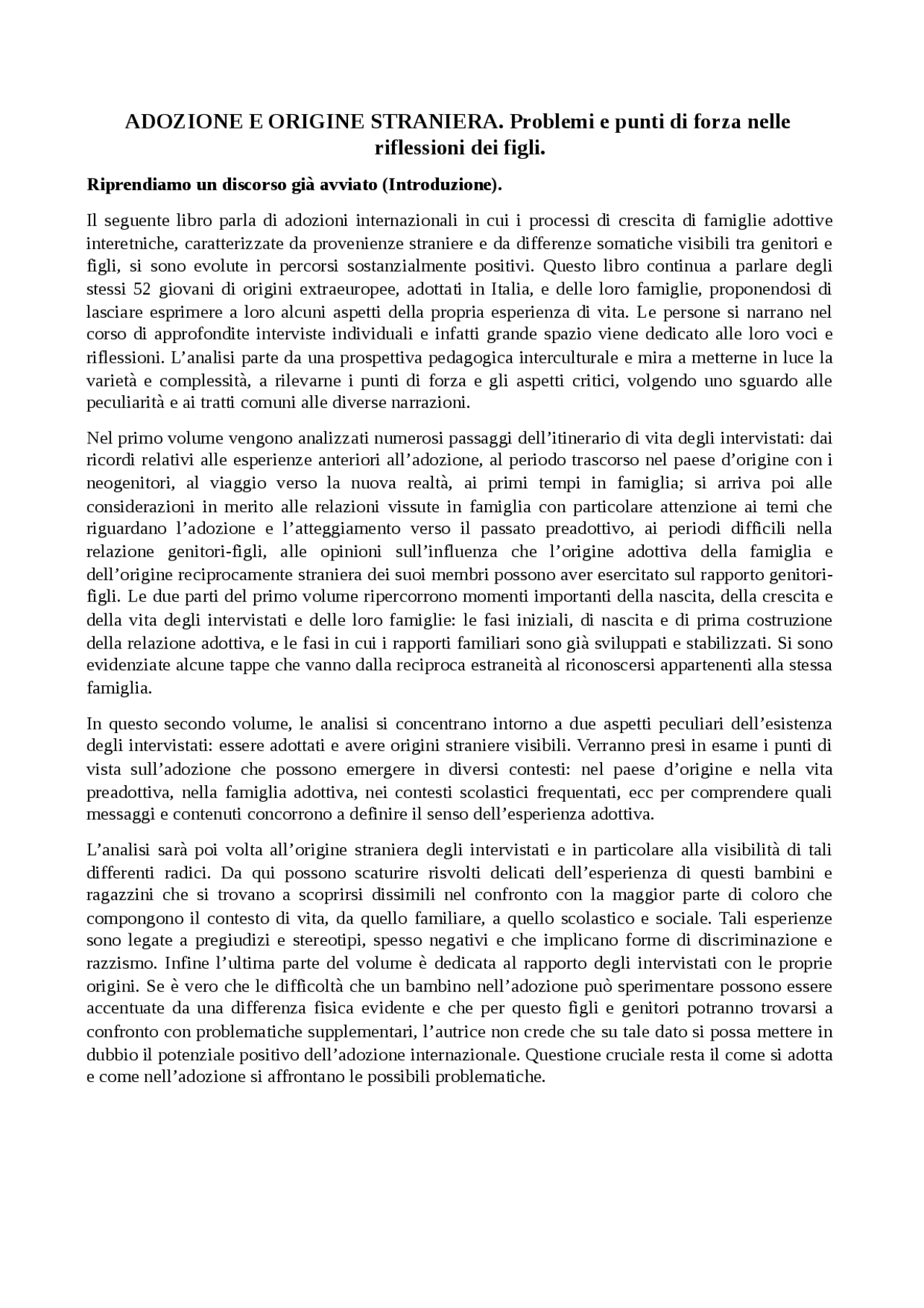 Adozione E Origine Straniera Docsity