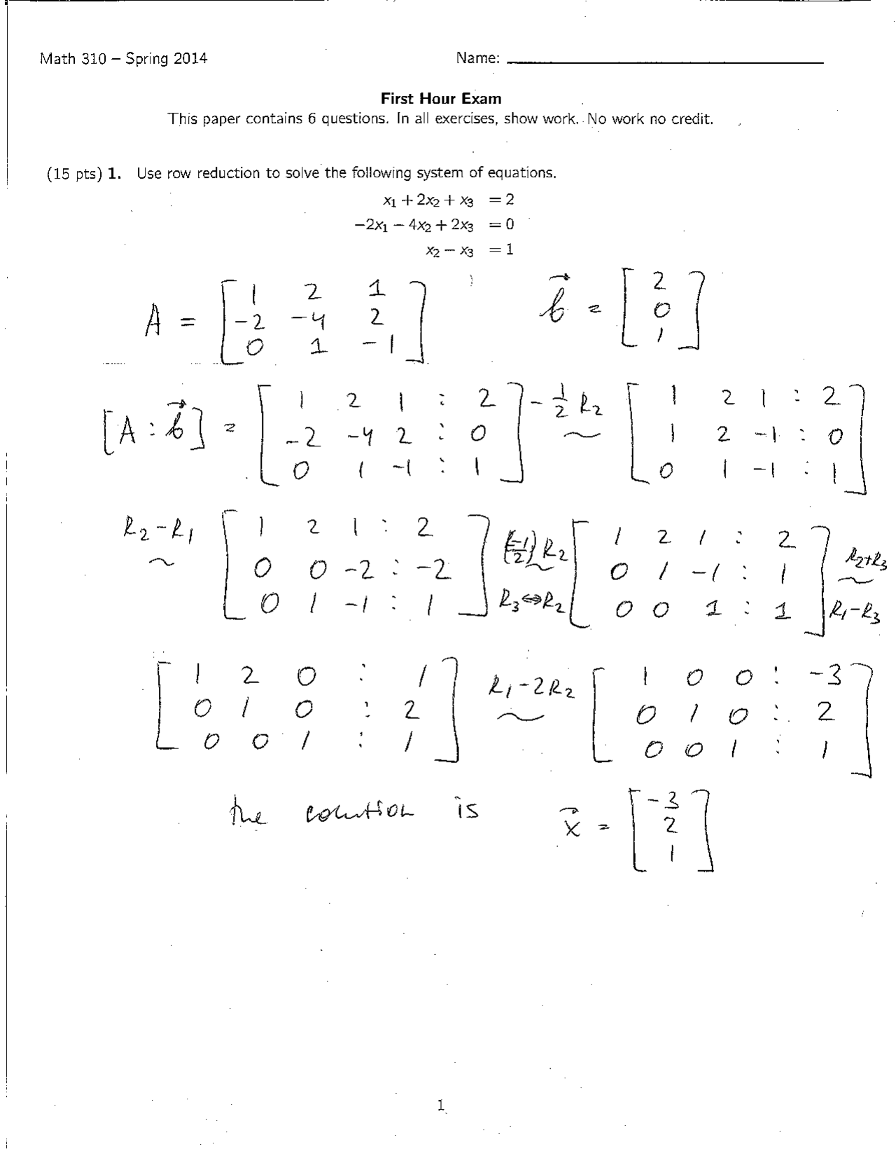 Solved Midterm Exam Applied Linear Algebra Math 310 Docsity