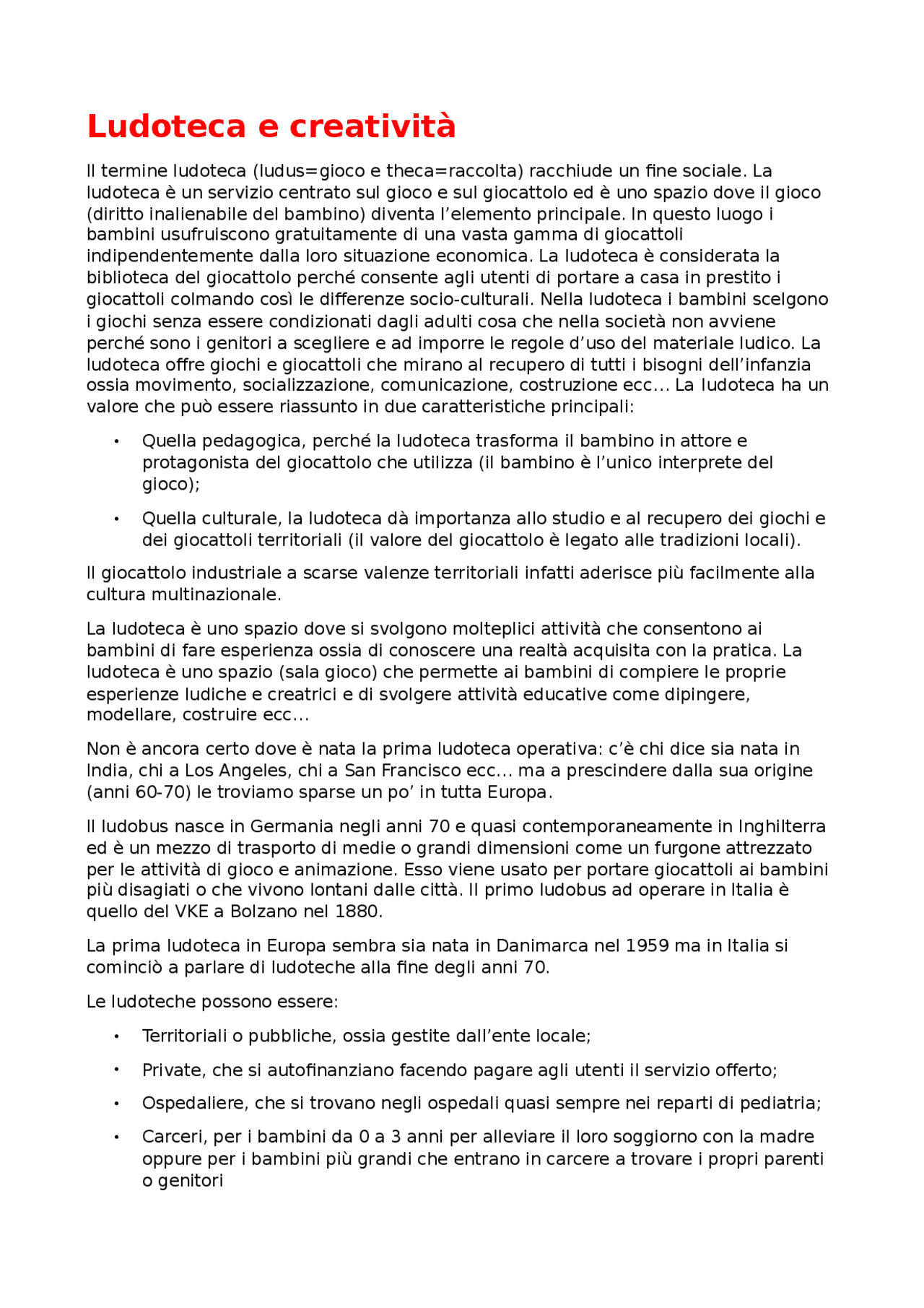 Ludoteca E Creatività Docsity