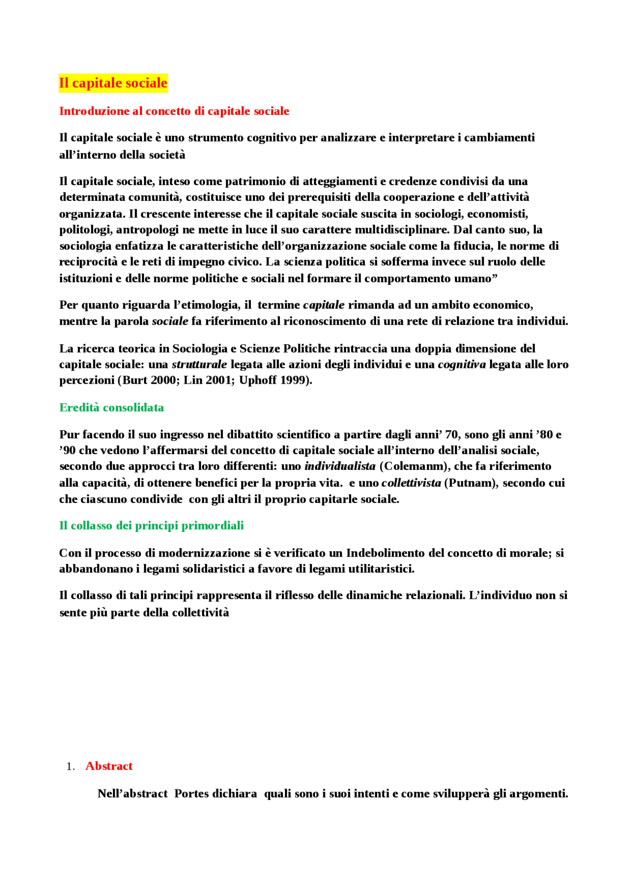 Il Capitale Sociale Docsity