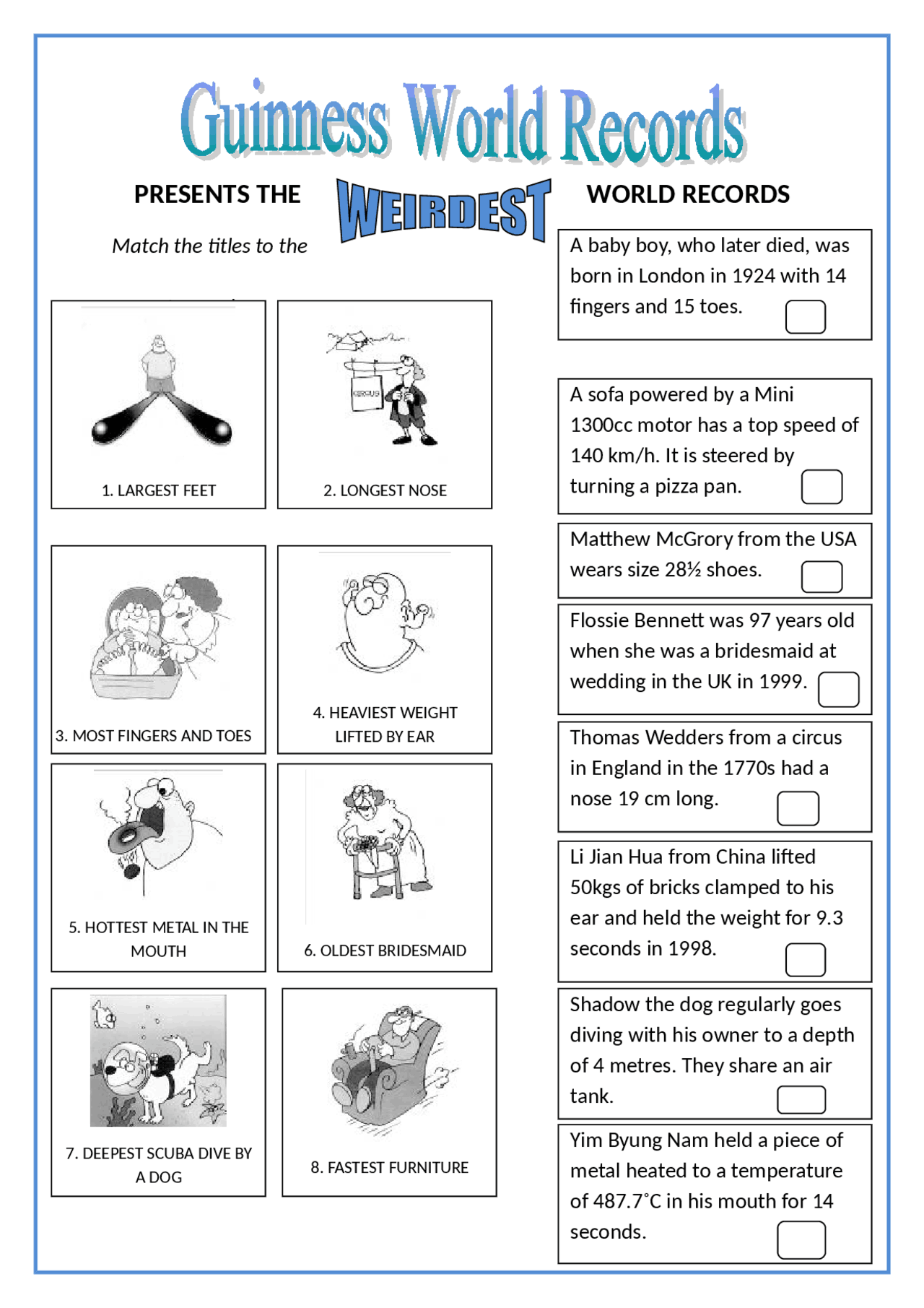 world records superlatives | Exercises English | Docsity
