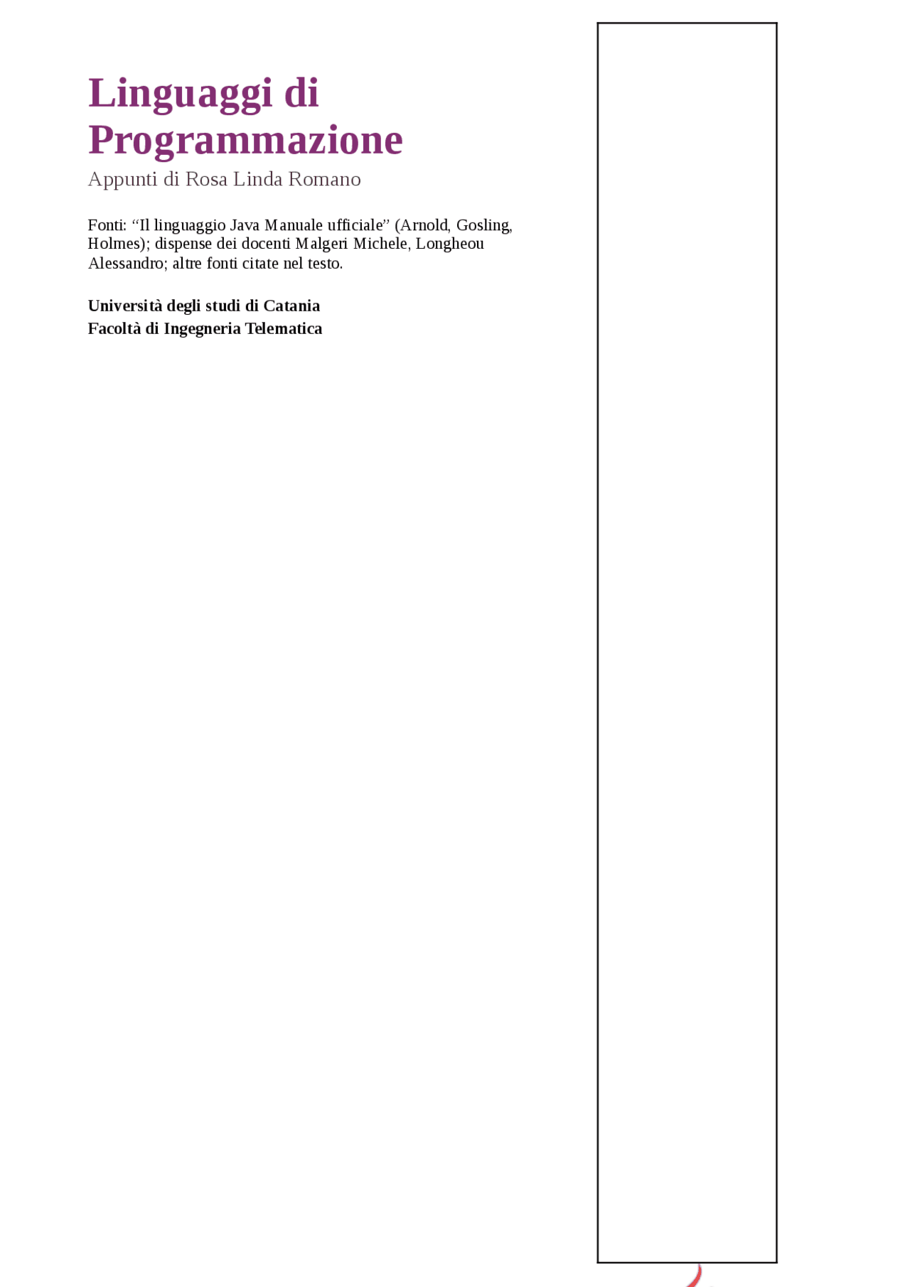 Linguaggio Java Docsity