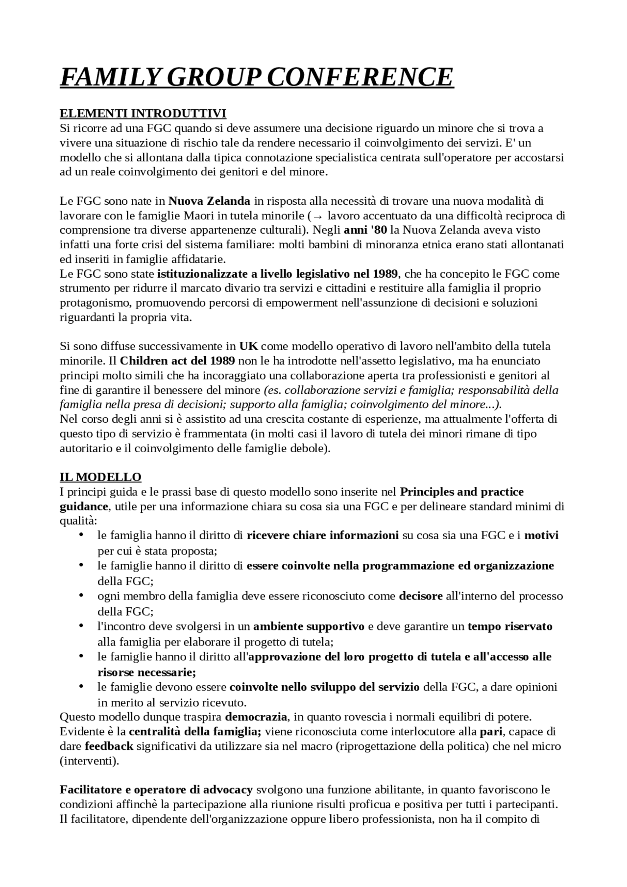 Le family group conferences - Docsity