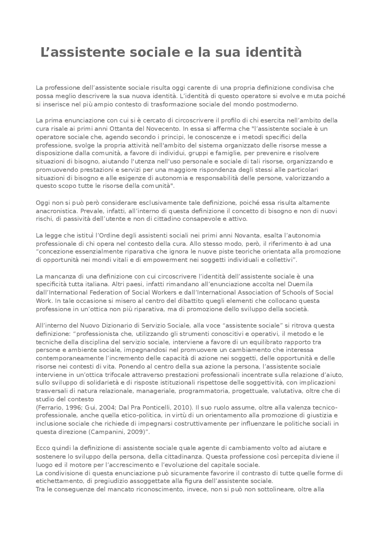Lassistente Sociale E La Sua Identita Docsity