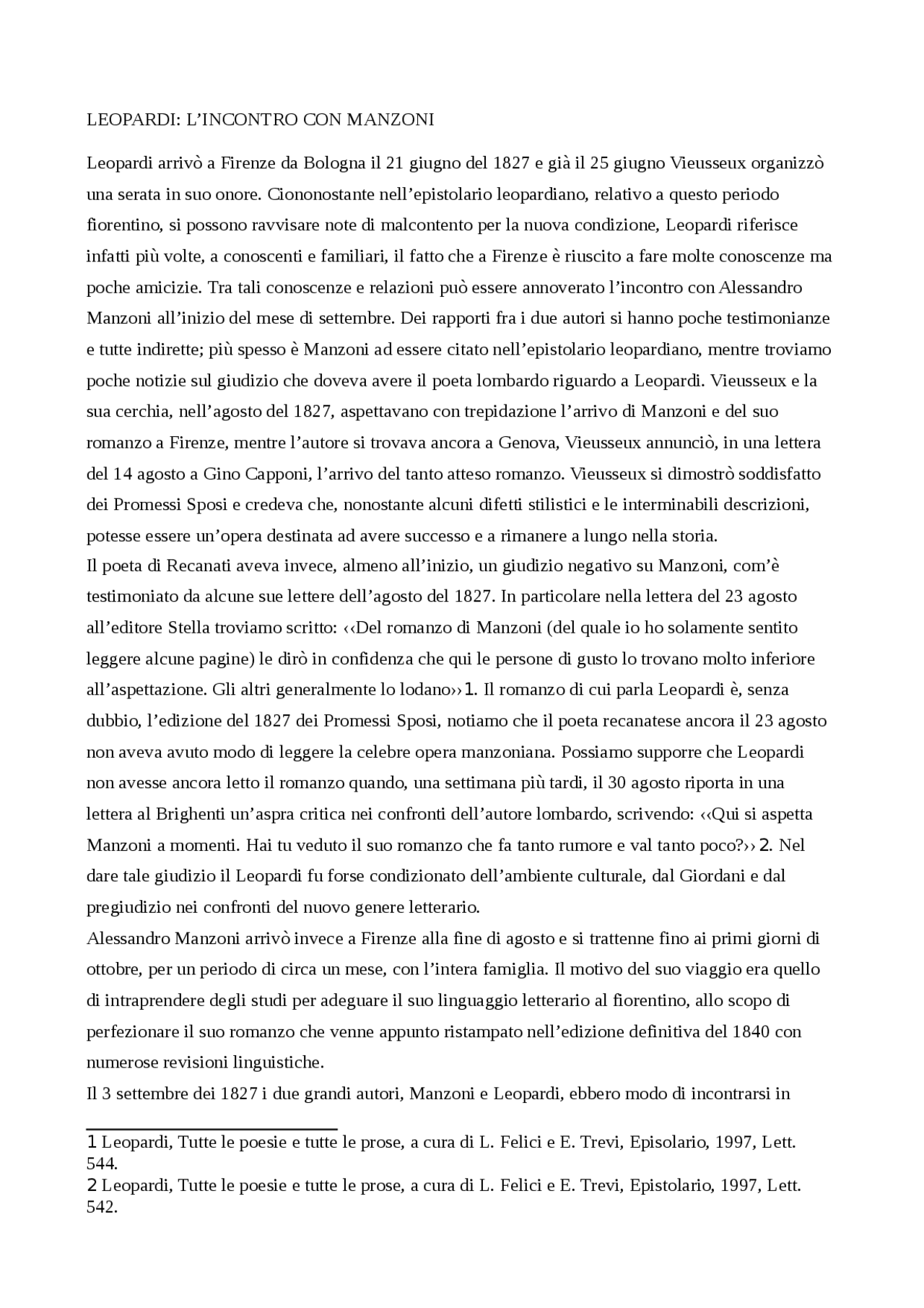 Leopardi e manzoni | Guide, Progetti e Ricerche di Letteratura | Docsity