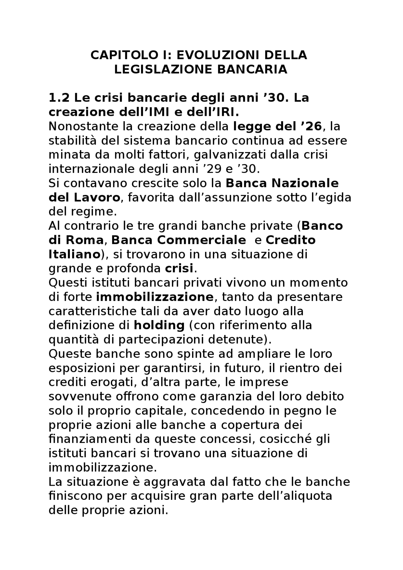 Riassunto Capitoli 1 Diritto Delle Banche Docsity