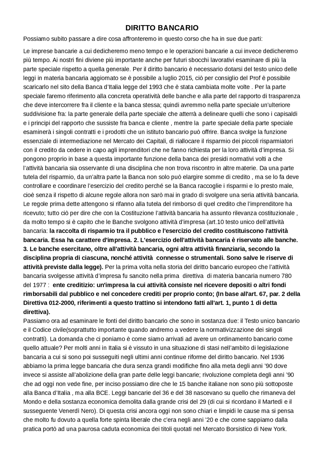 Diritto Bancario Appunti Prof Dangelo Docsity