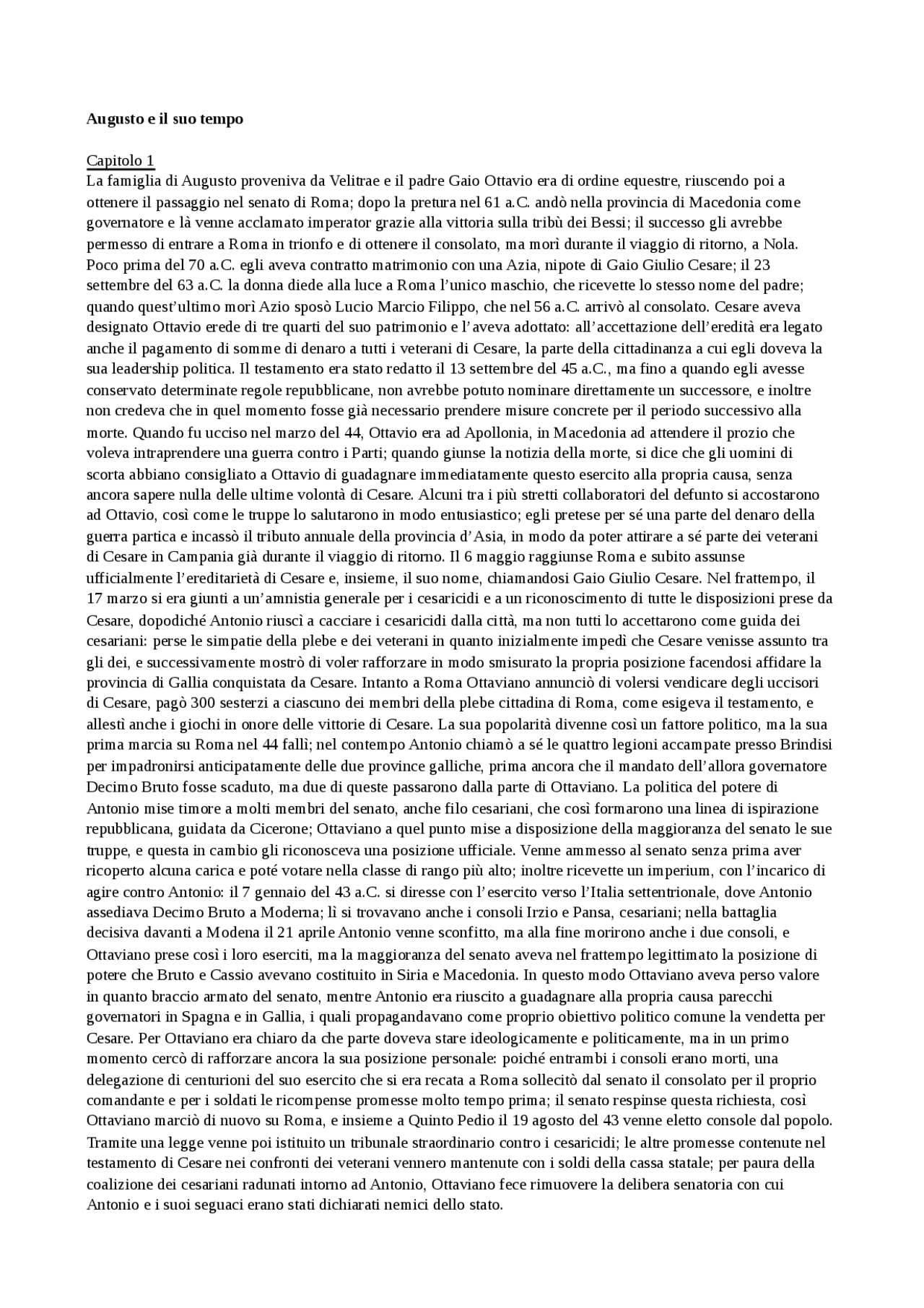 Augusto e il suo tempo - Docsity