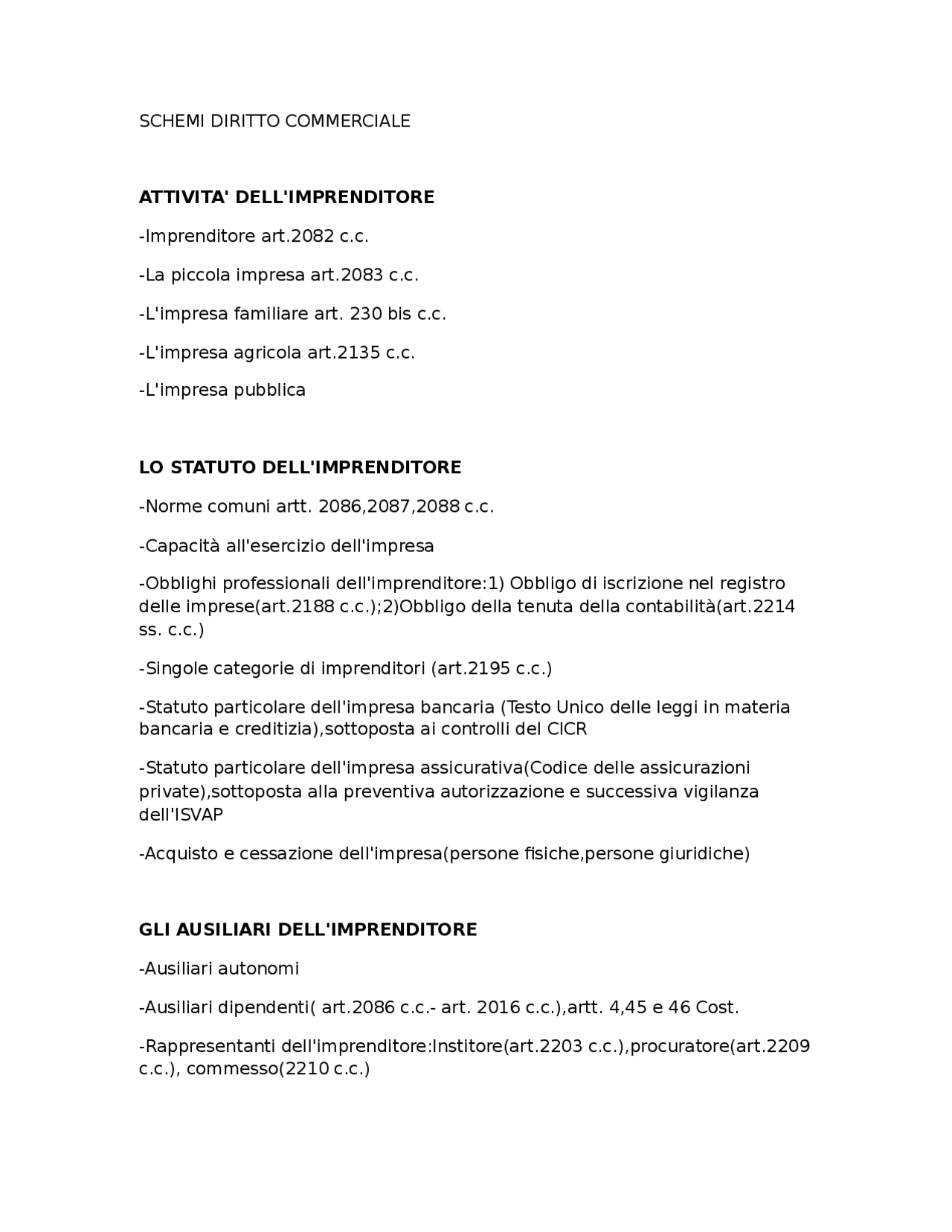 Schemi Diritto Commerciale Docsity