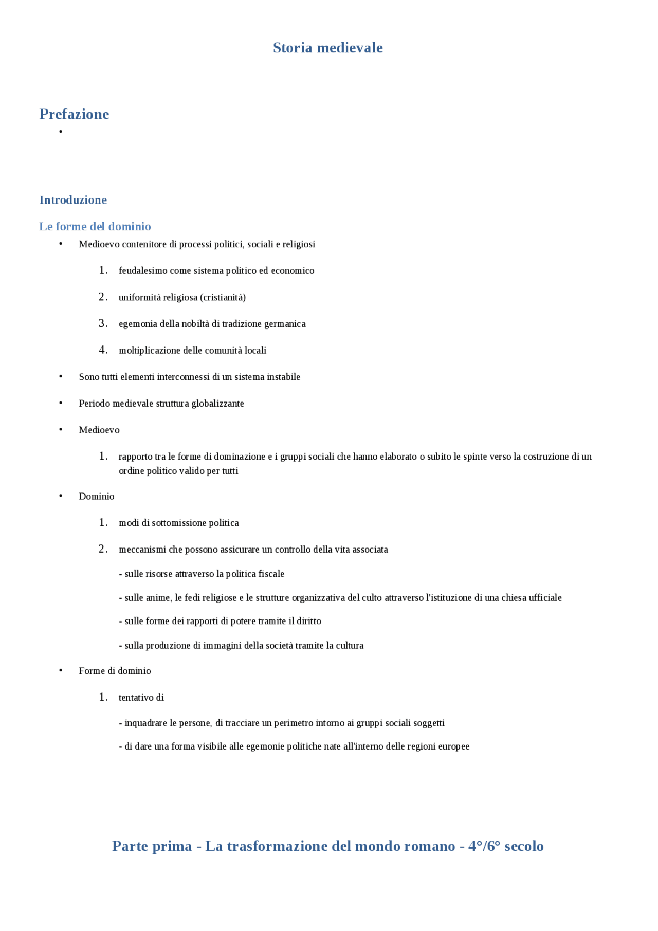 Storia Medievale Riassunto Docsity