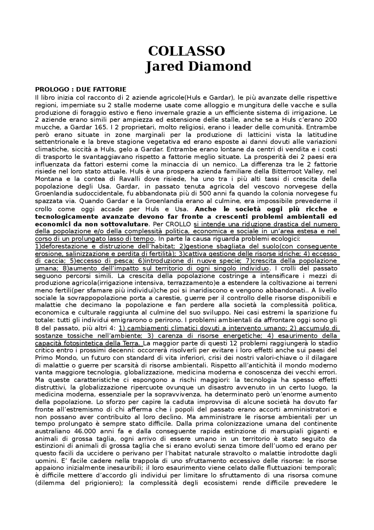 Collasso Jared Diamond Docsity