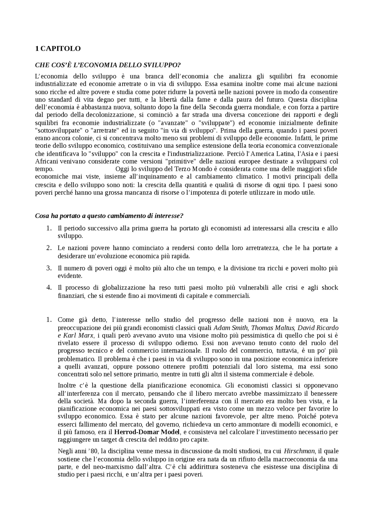 Rissunto Developmente Economics Thirlwall 1 Capitolo Docsity