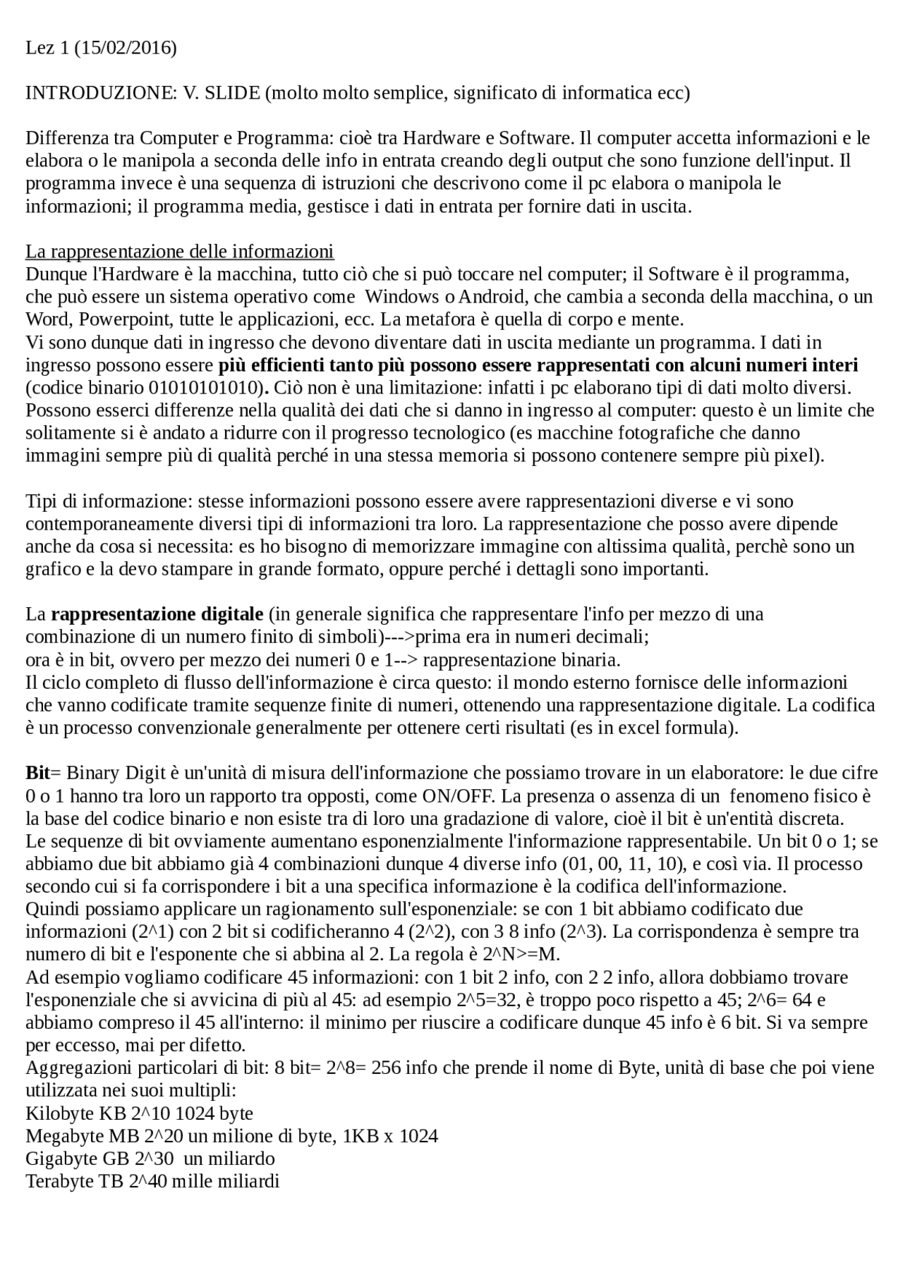 Appunti informatica A/B Scienze e tecniche psicologiche Torino - Docsity