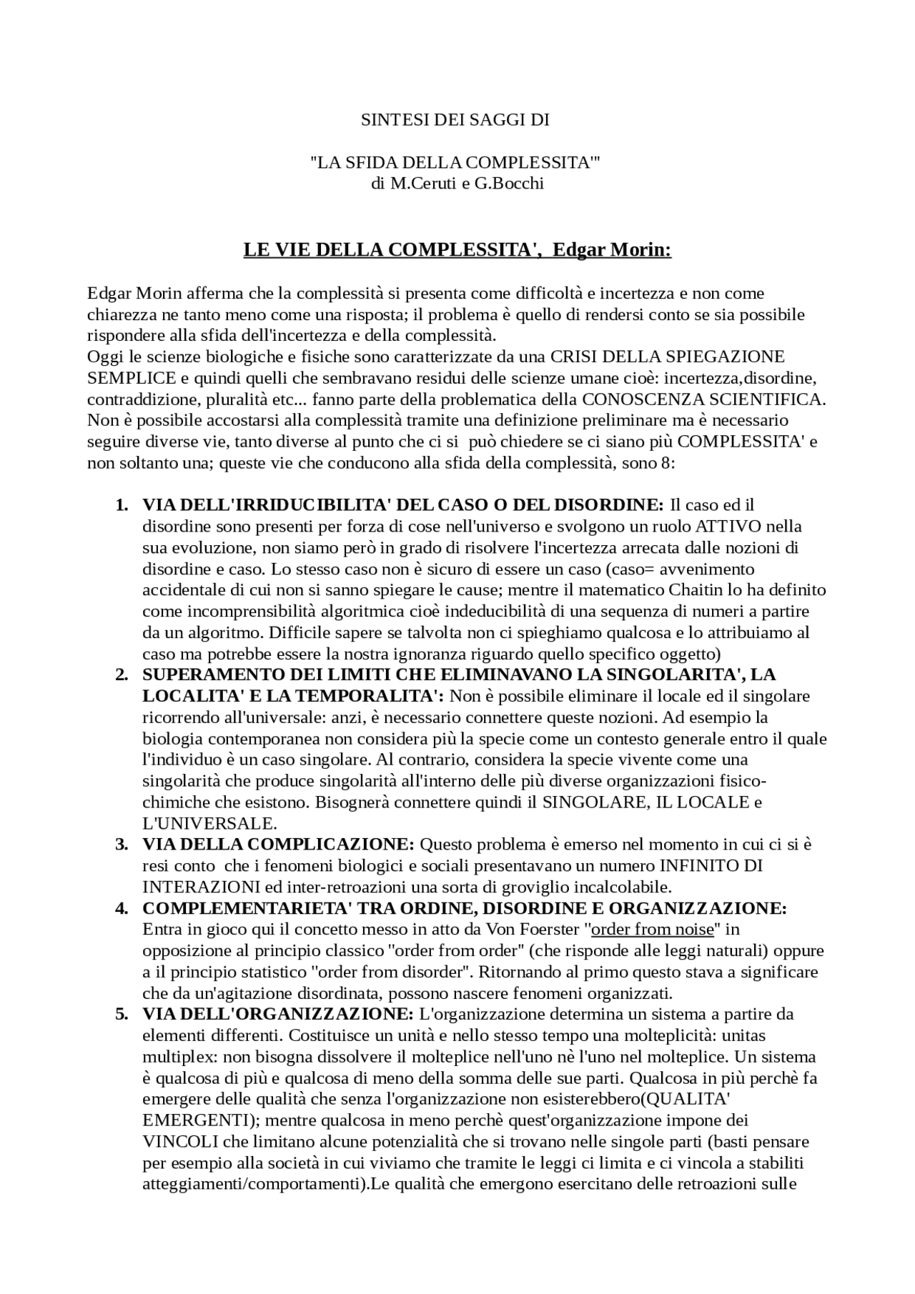 Riassunto Le Vie Della Complessità Di Edgar Morin Docsity