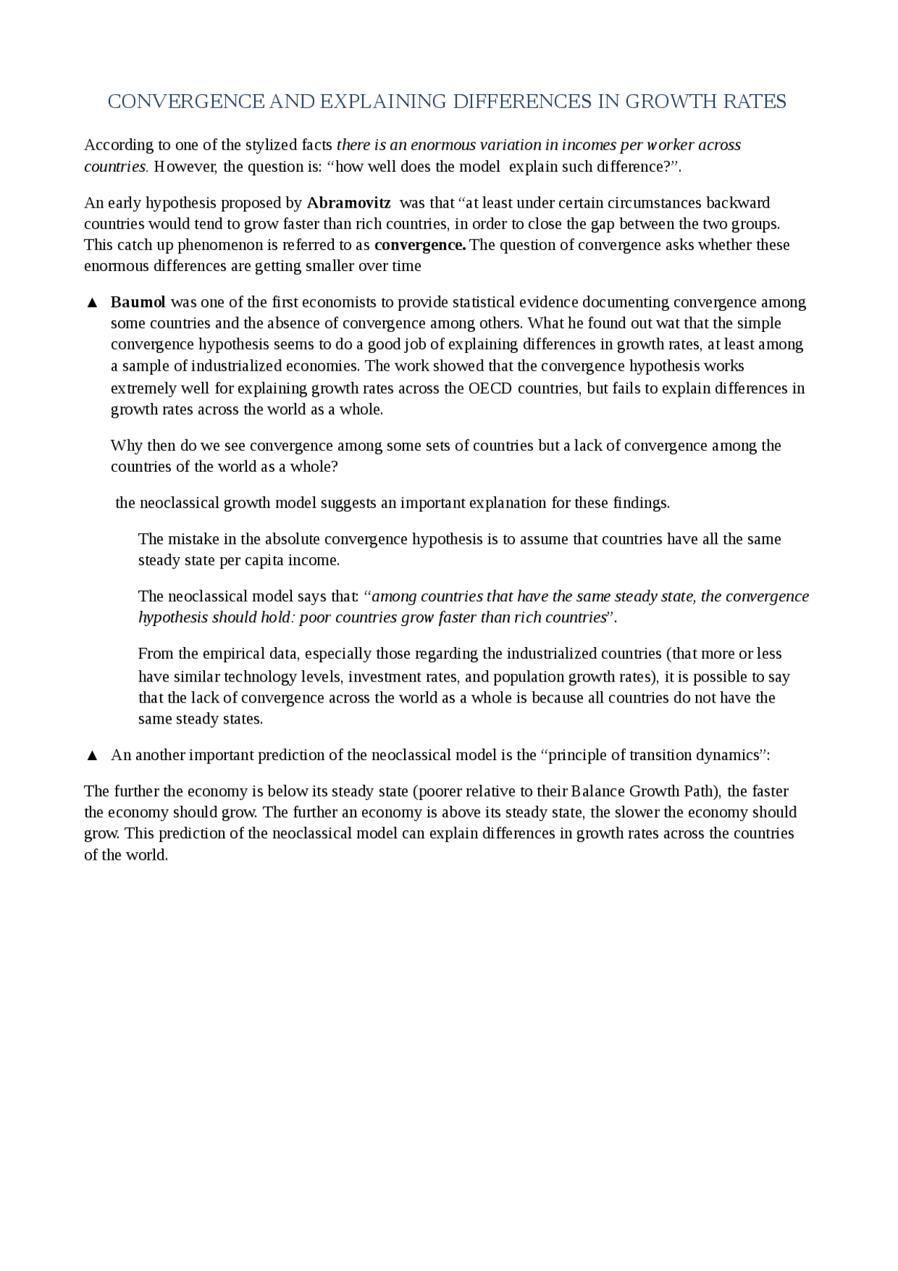 Economics Convergence - Docsity