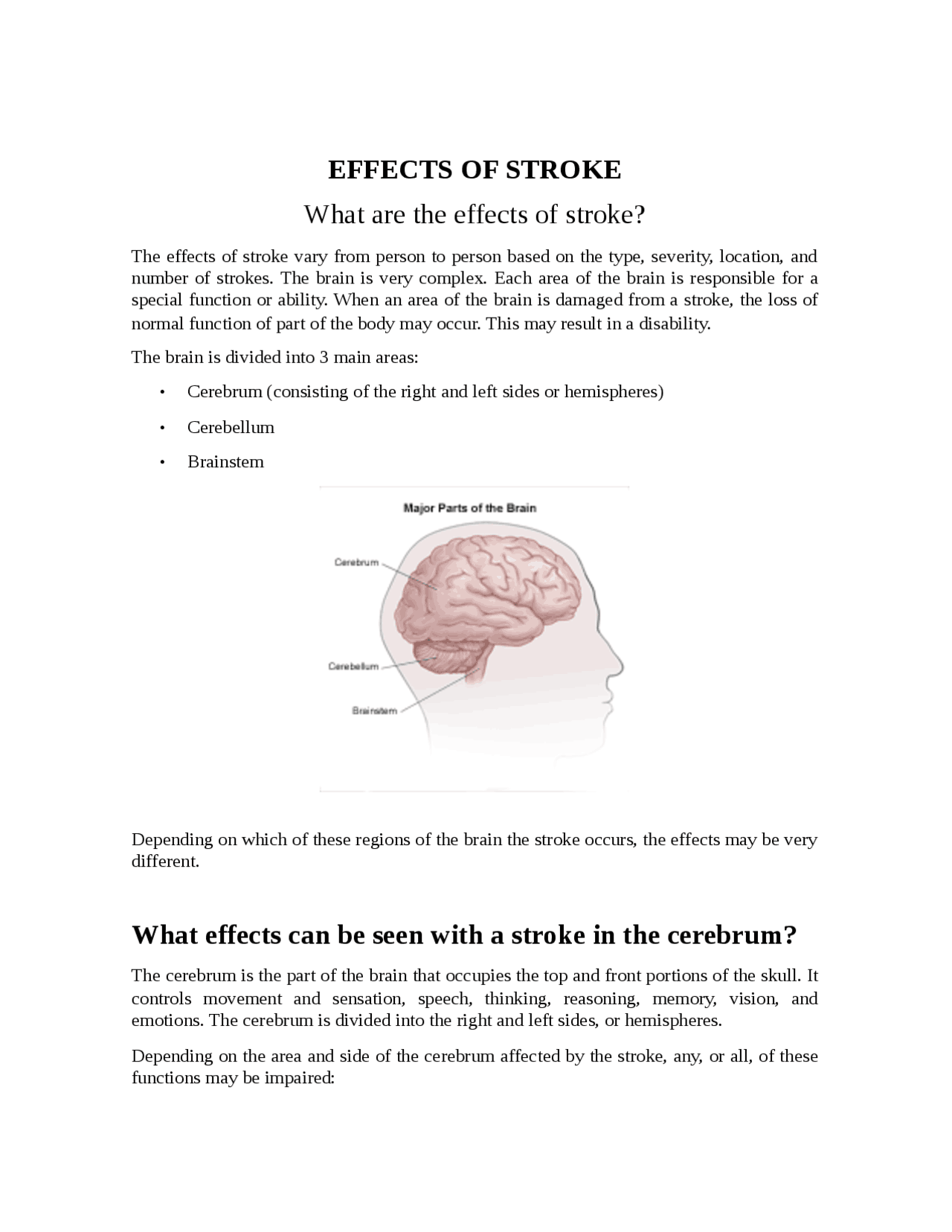 Effects of stroke - Docsity