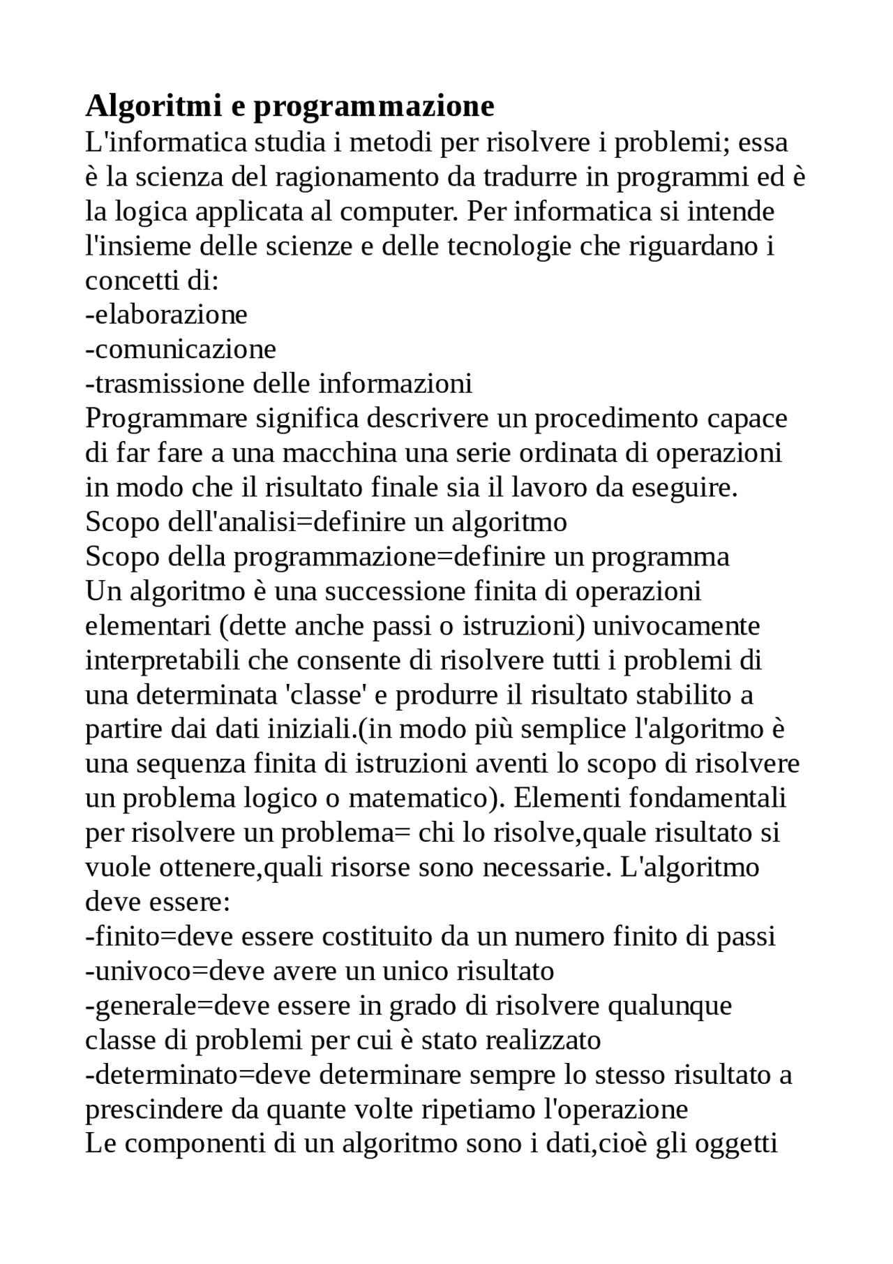Algoritmi E Programmazione Docsity
