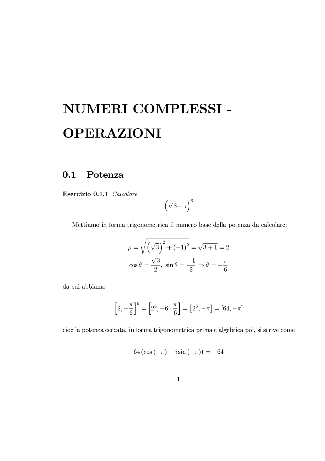 Esercizi svolti sui numeri complessi, algebra 2 - Docsity