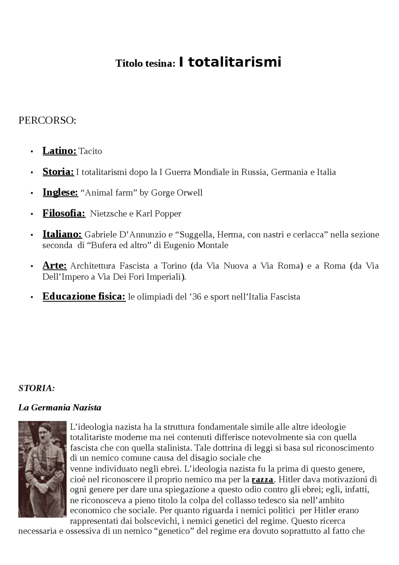 Tesina Sui Totalitarismi Docsity