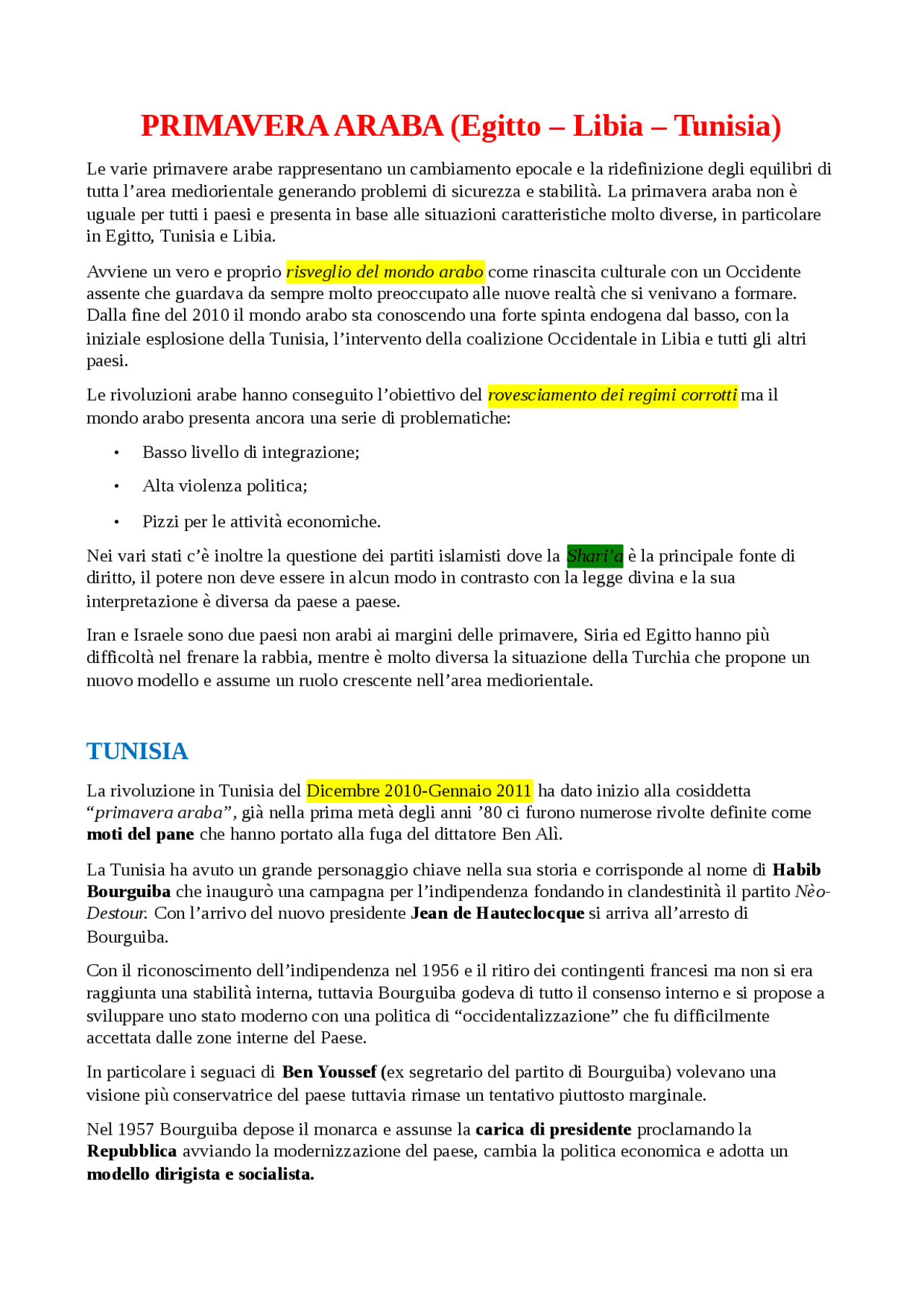 Primavera araba - Docsity