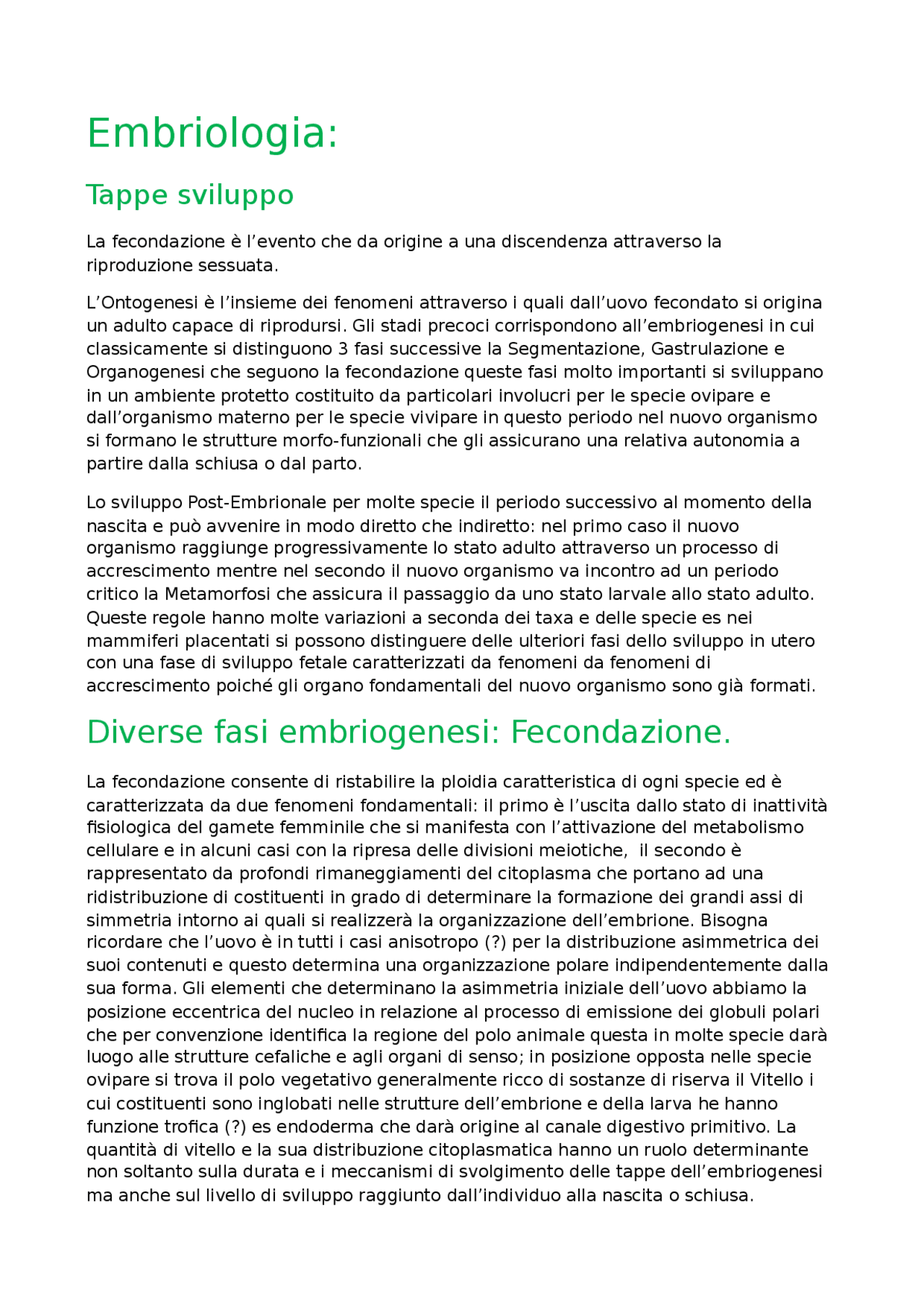Embriologia Docsity